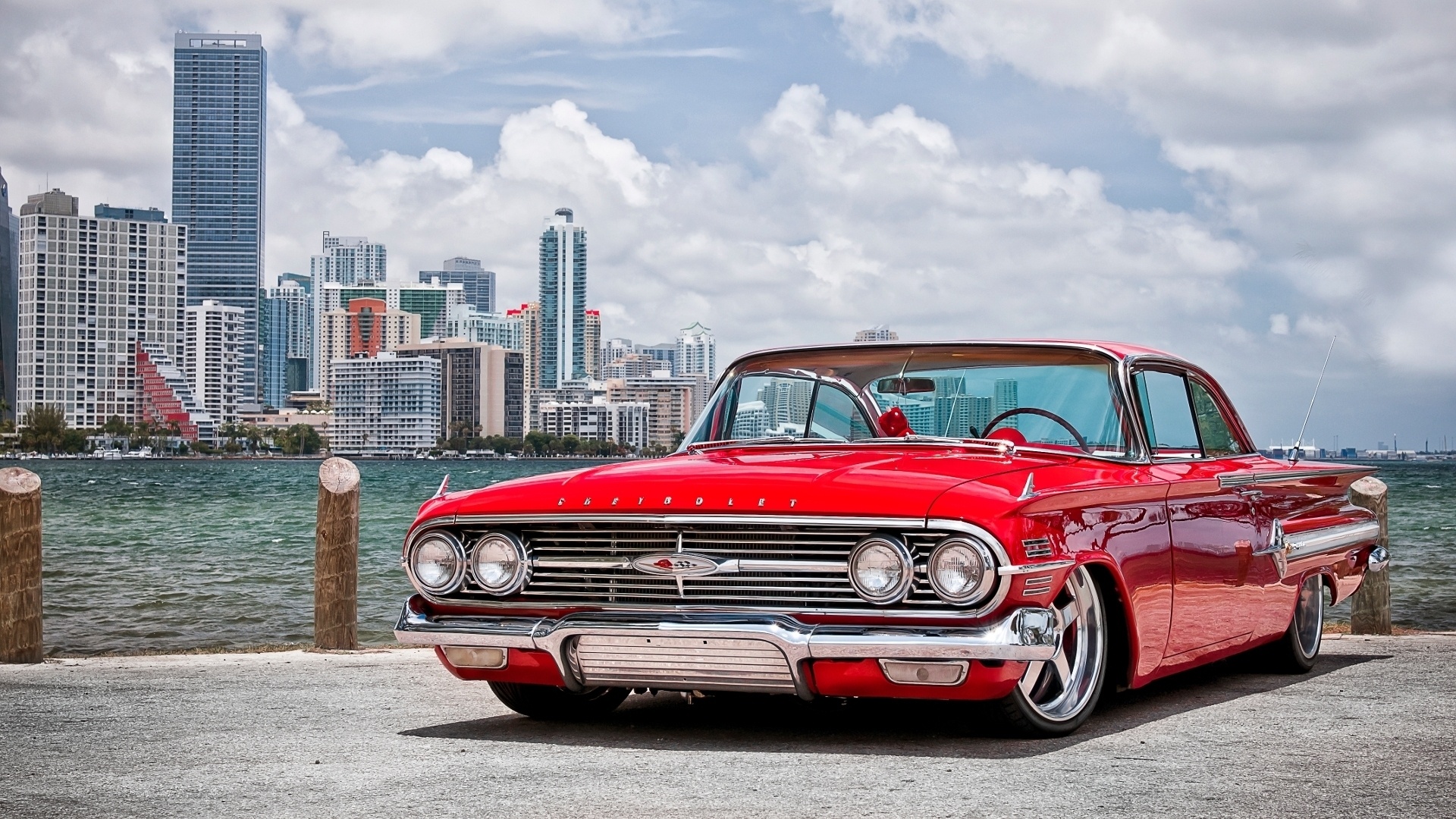 Classic Red Chevrolet by the Waterfront - backiee
