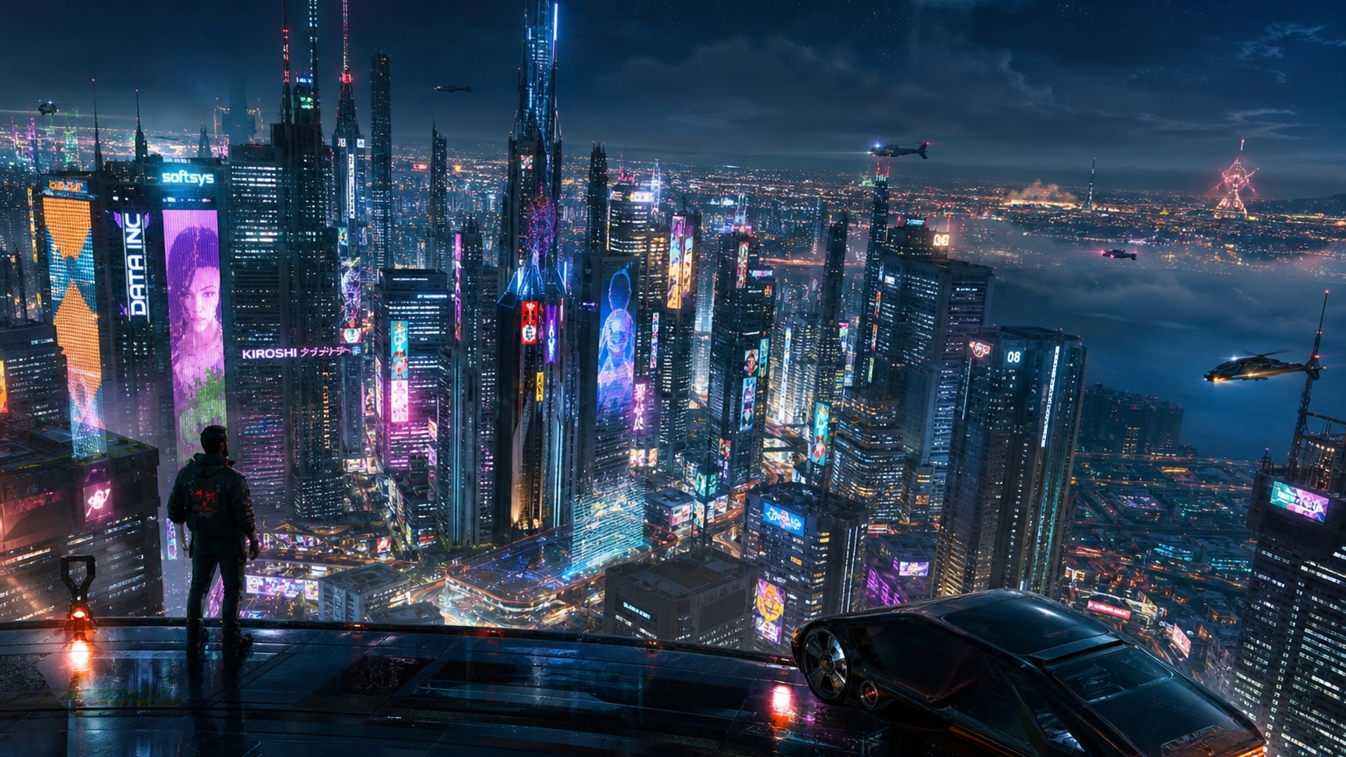 Neon Horizon Over Cyberpunk Metropolis - backiee