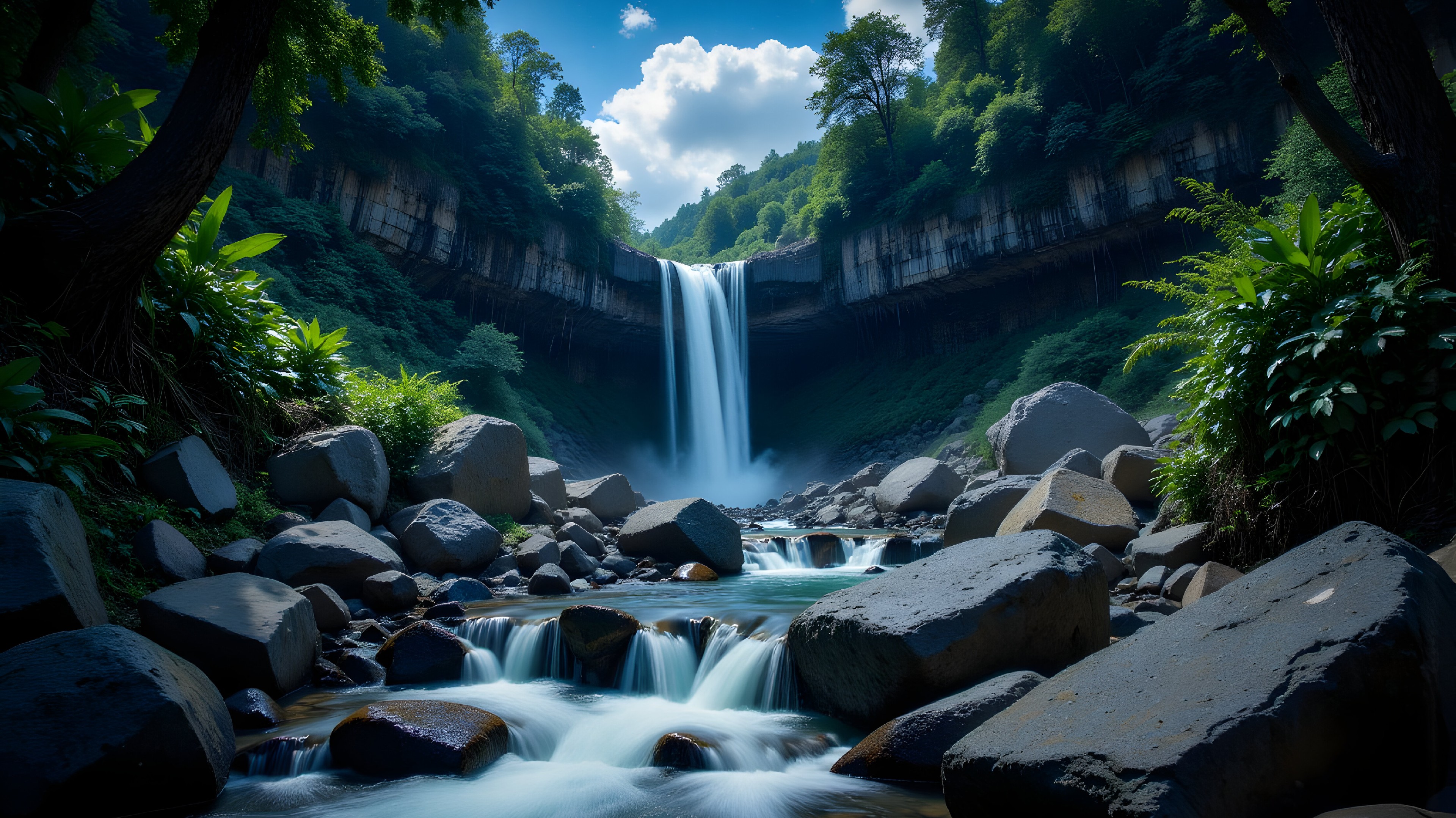 Serene Anime Waterfall Oasis in 4K - backiee
