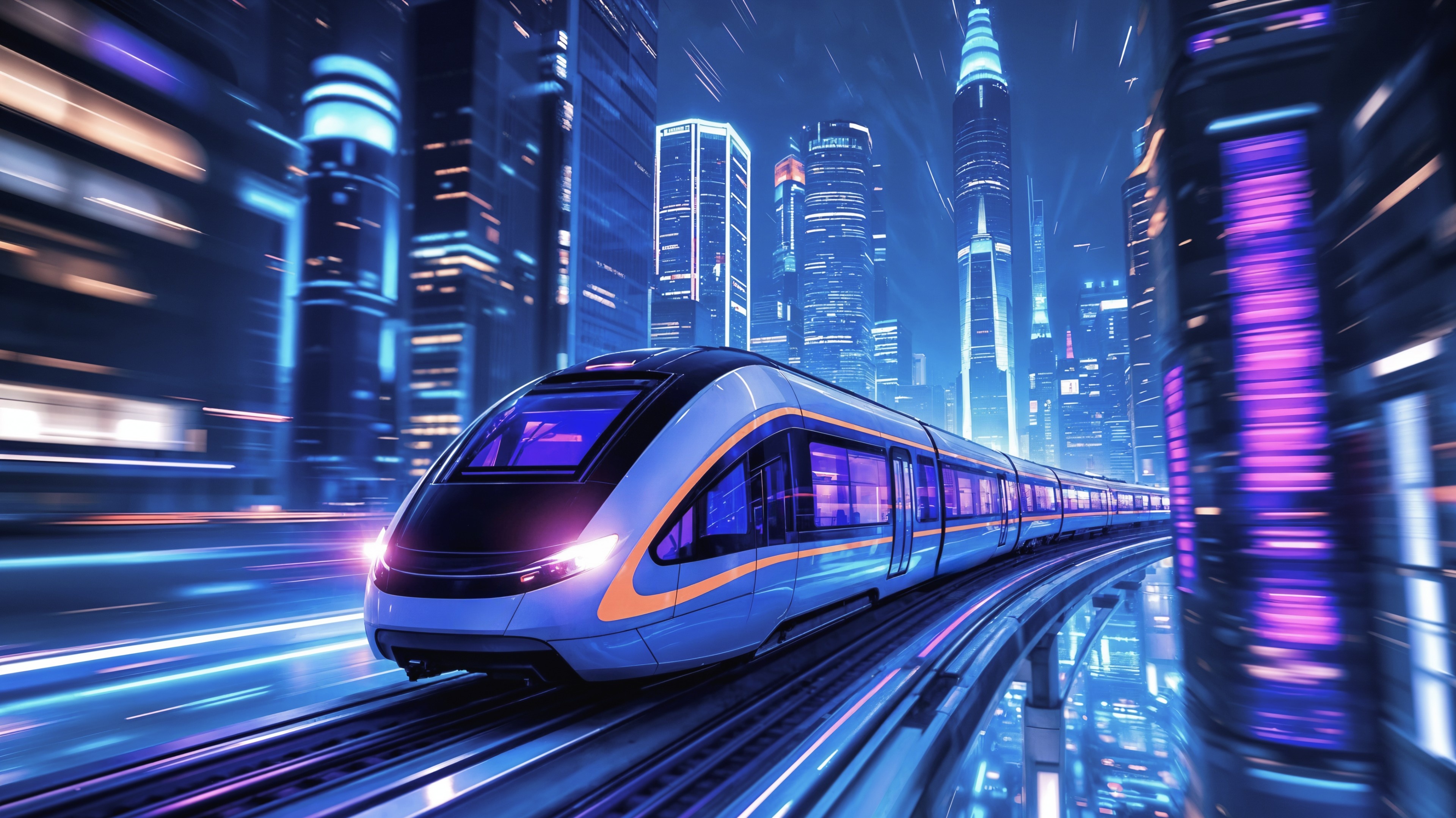 Neon Express Through Futuristic Metropolis - backiee