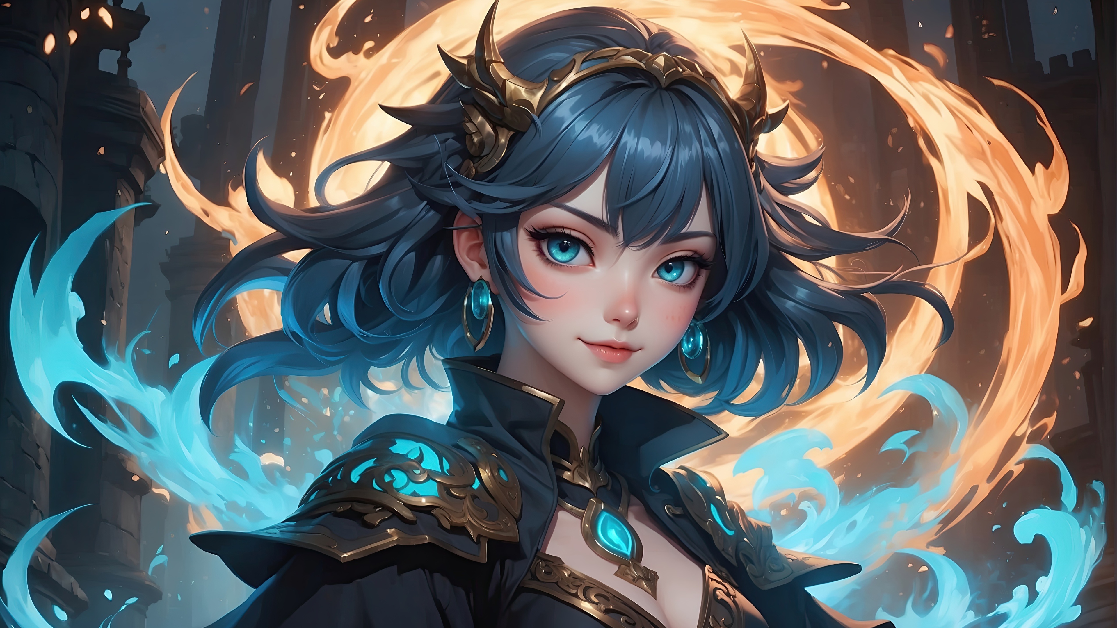 Mystical Anime Girl with Fiery Aura - backiee