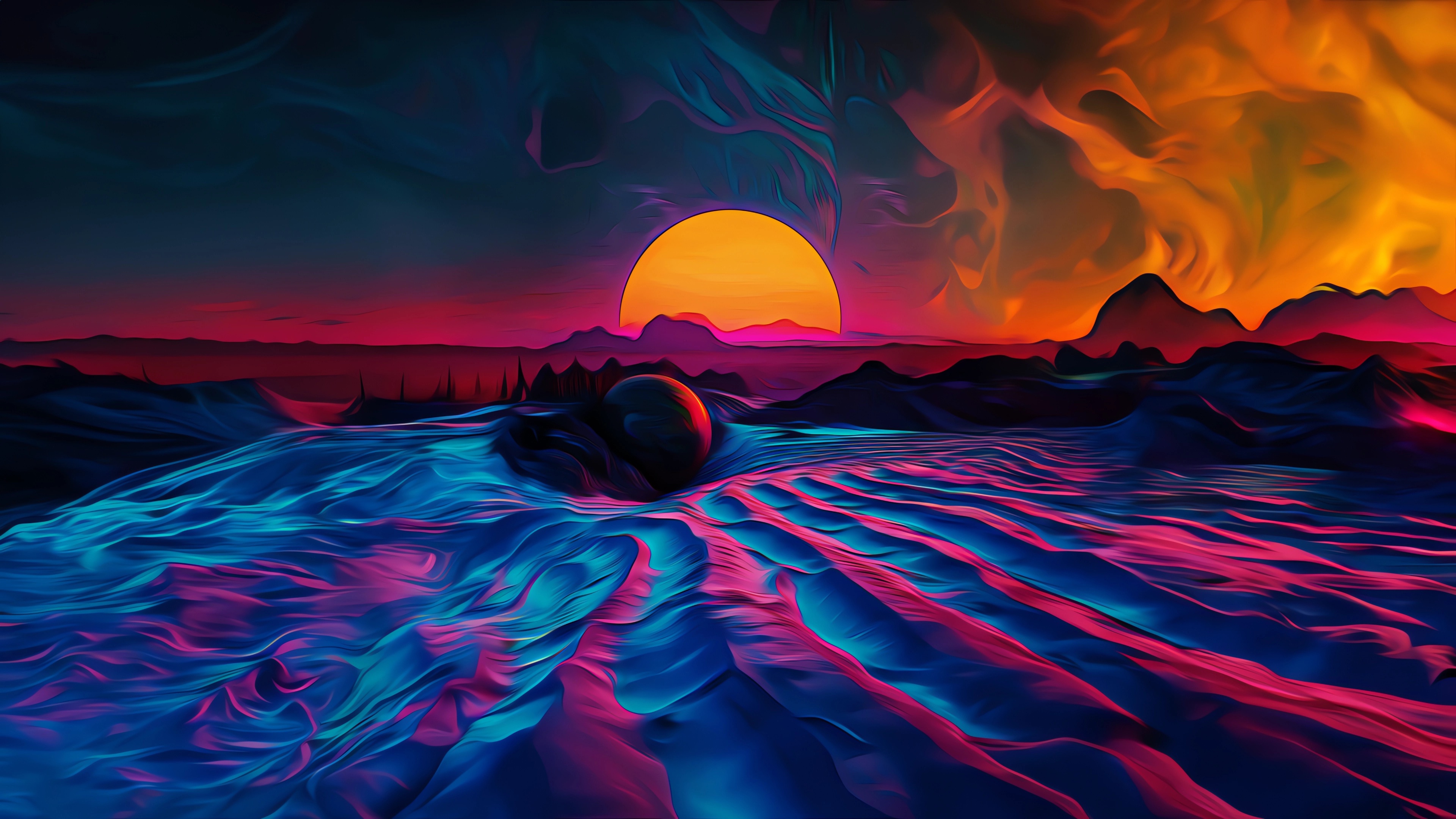 Psychedelic Dreamscape: A Surreal Sunset Vision - backiee
