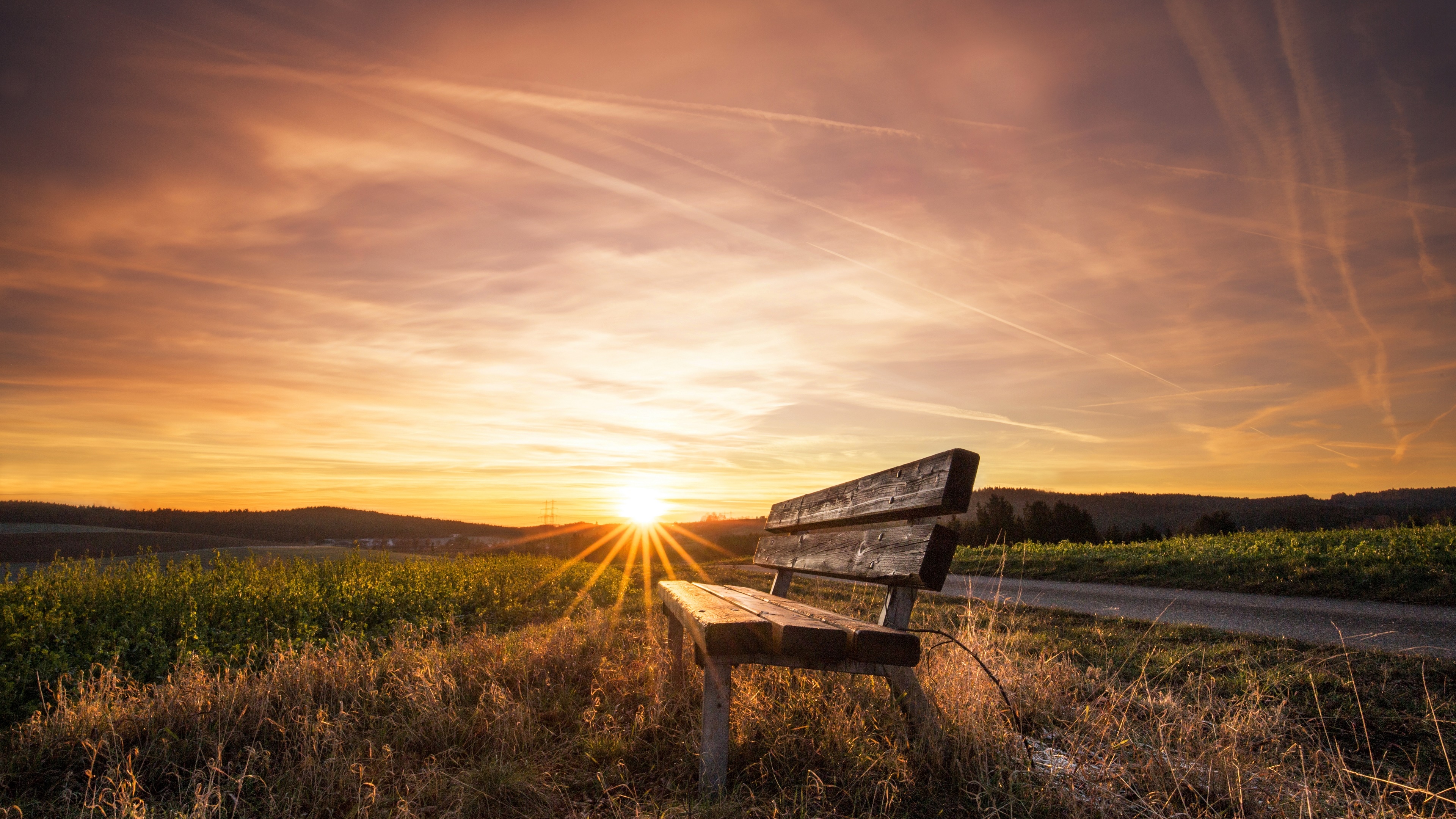 Tranquil Sunrise Over an Outdoor Bench - backiee