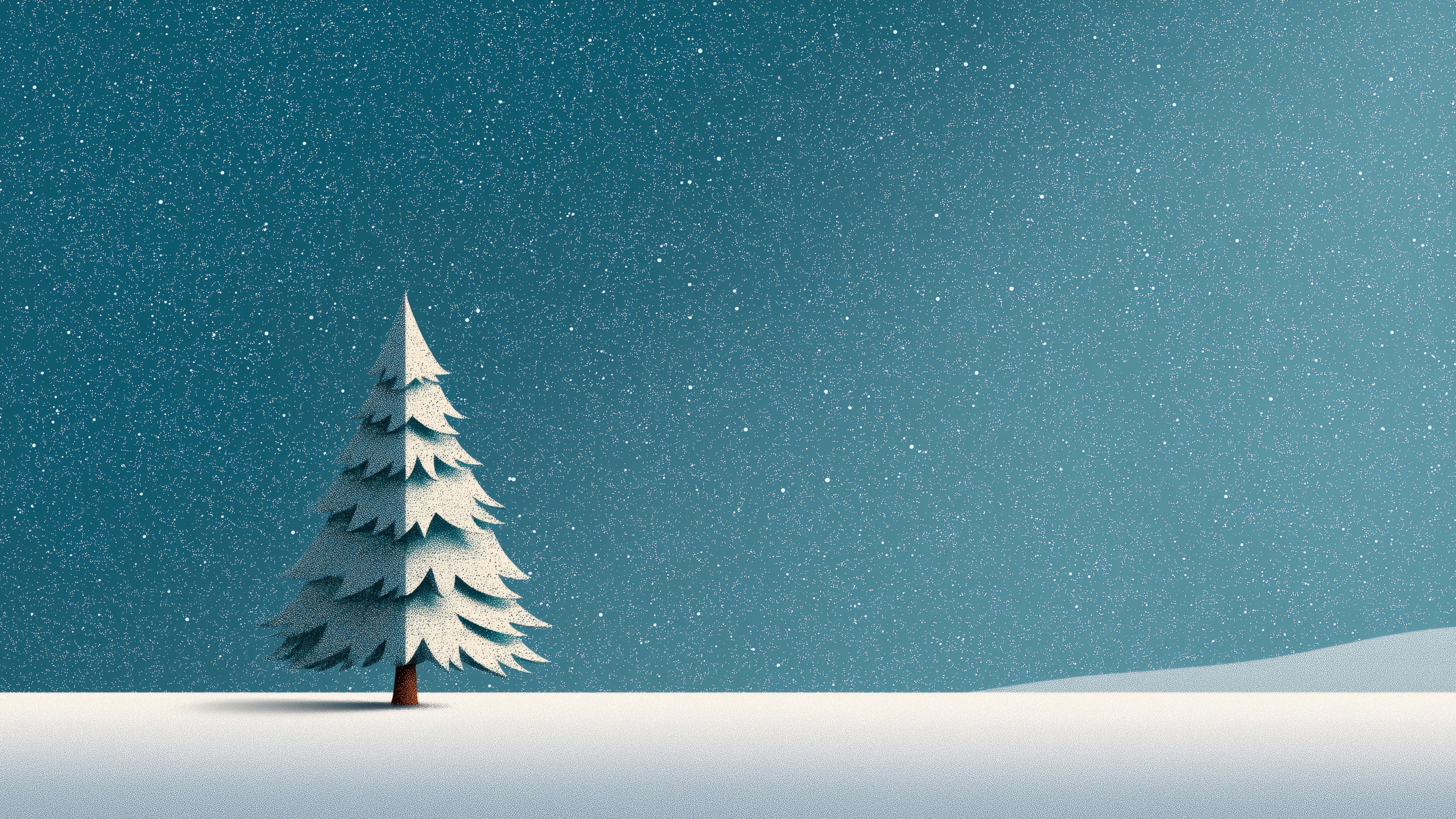 Pine Tree in Minimal Snowy Landscape - backiee