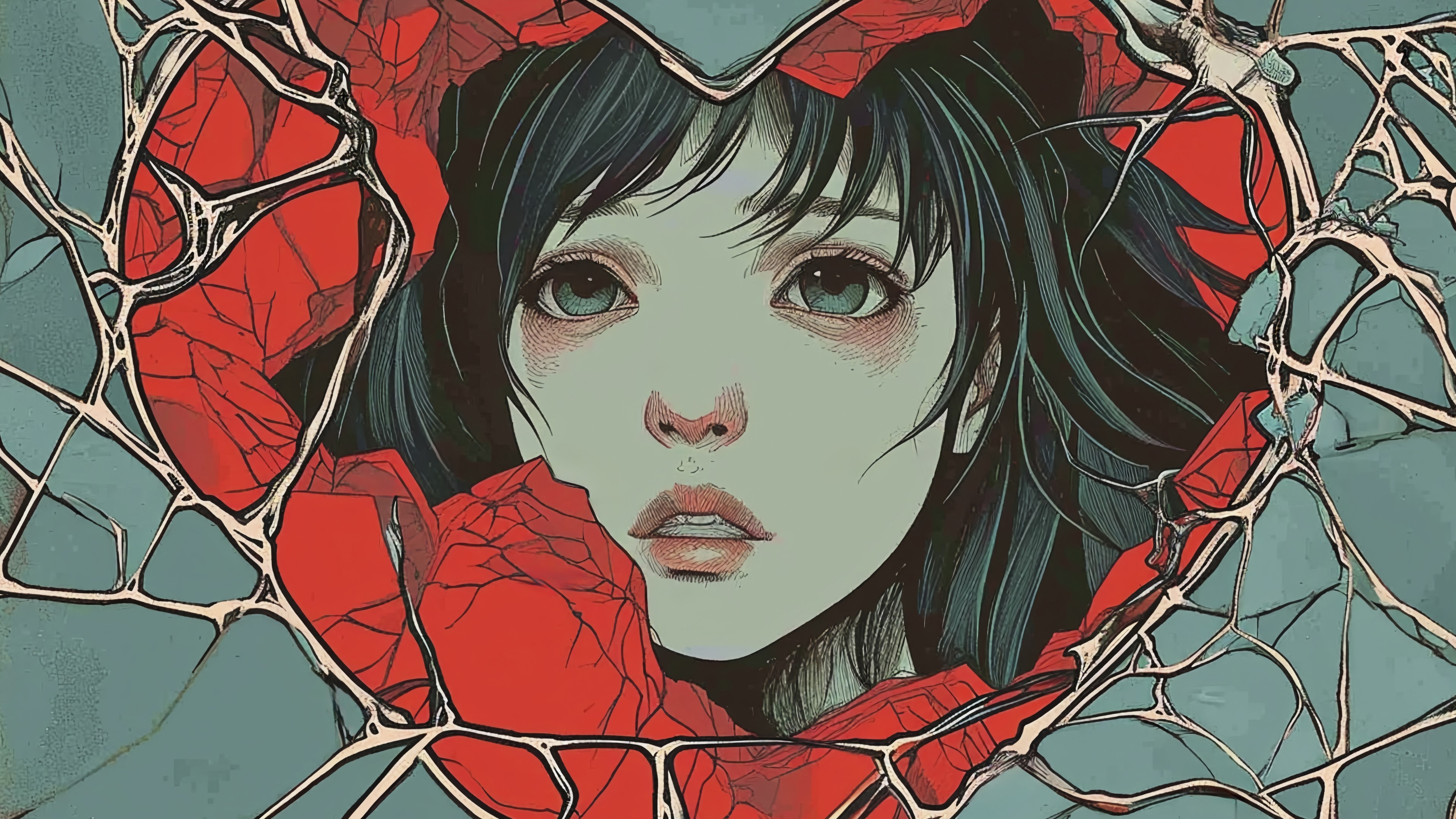 Shattered Heart Halo Around a Tearful Anime Girl in 4K - backiee