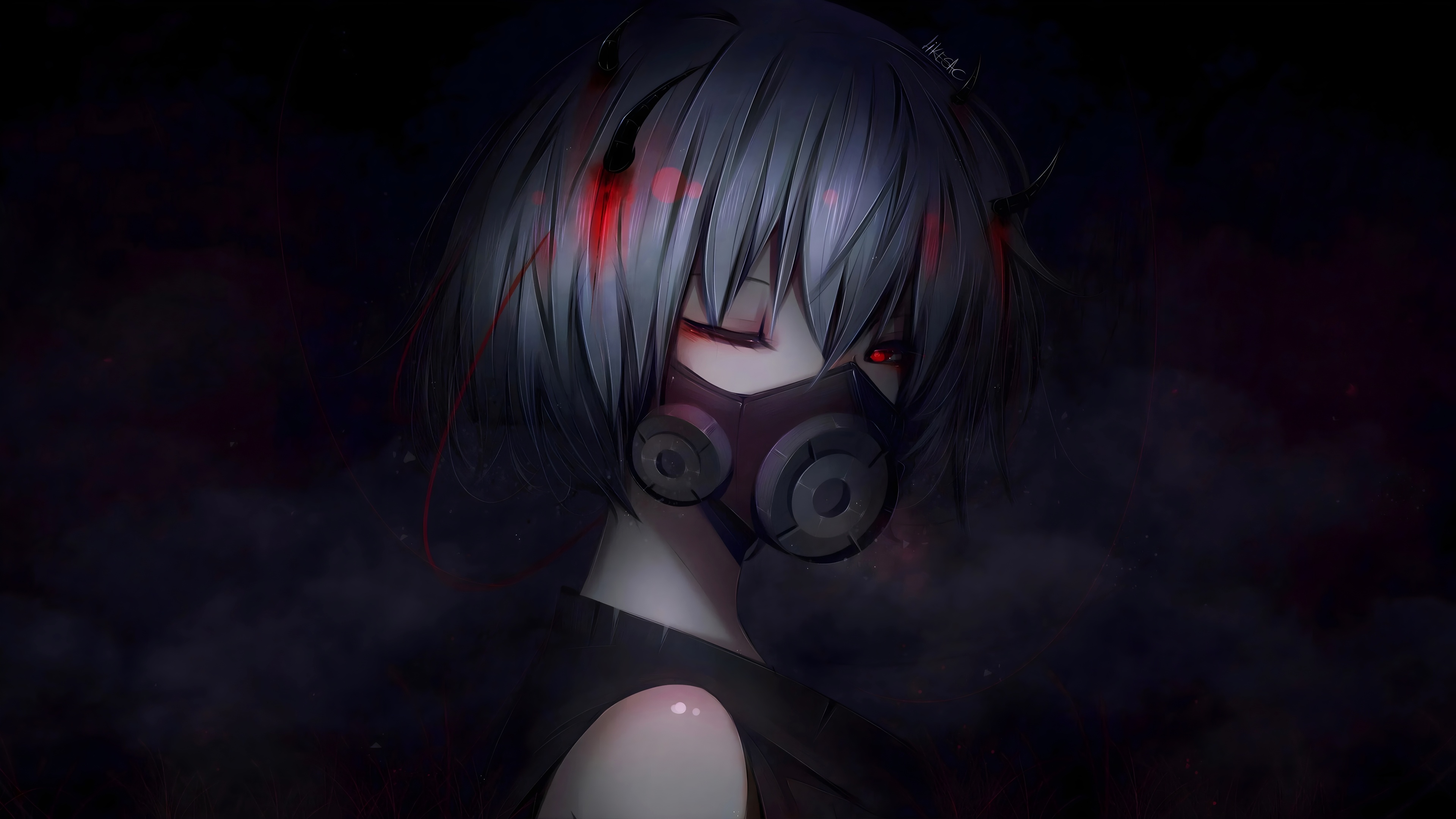Smokebound Vigil of the Grey Haired Gas Mask Girl - backiee