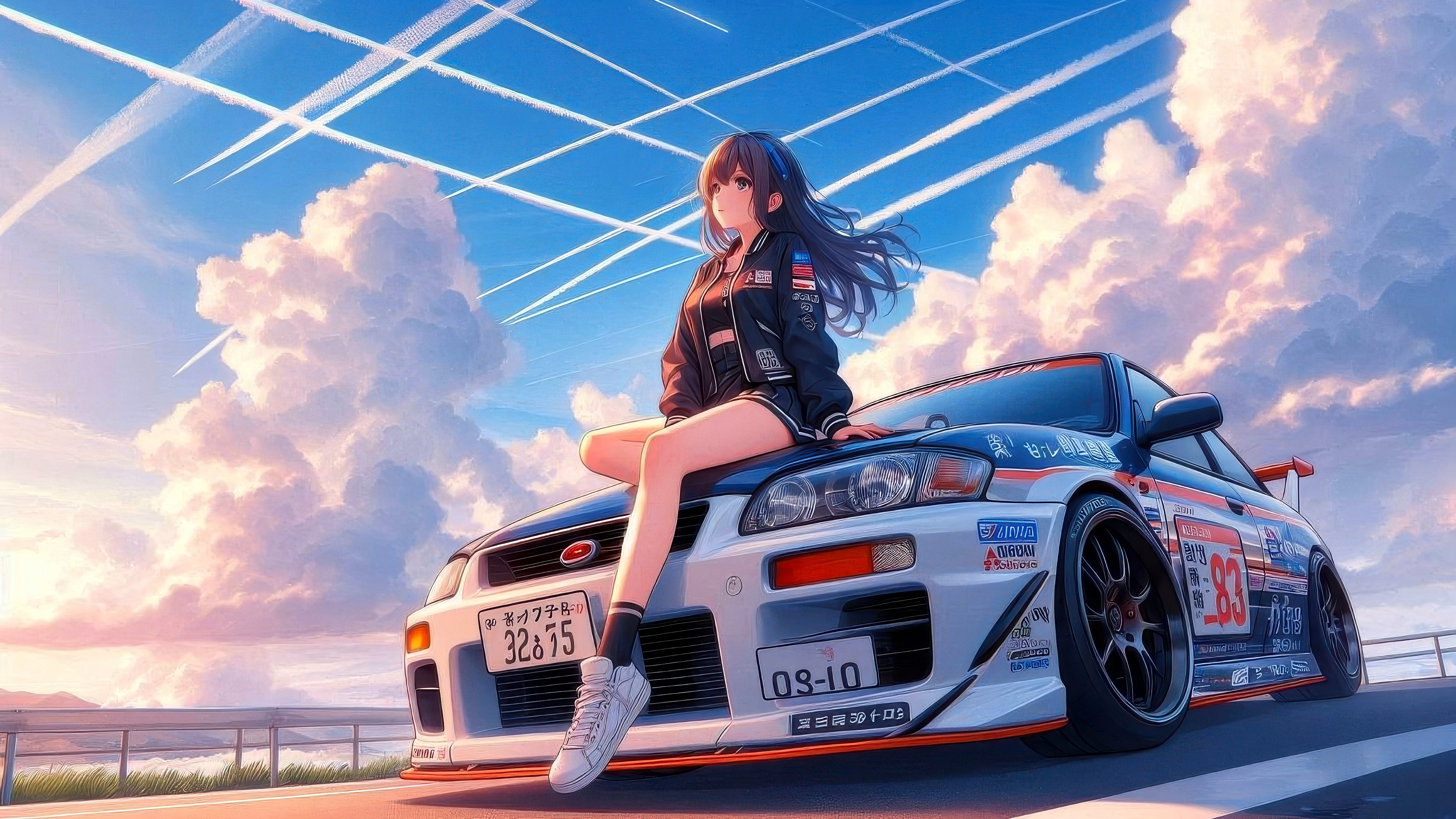 Skyline GT R34 Sunset Pit Stop Anime Racing Girl Wallpaper - backiee