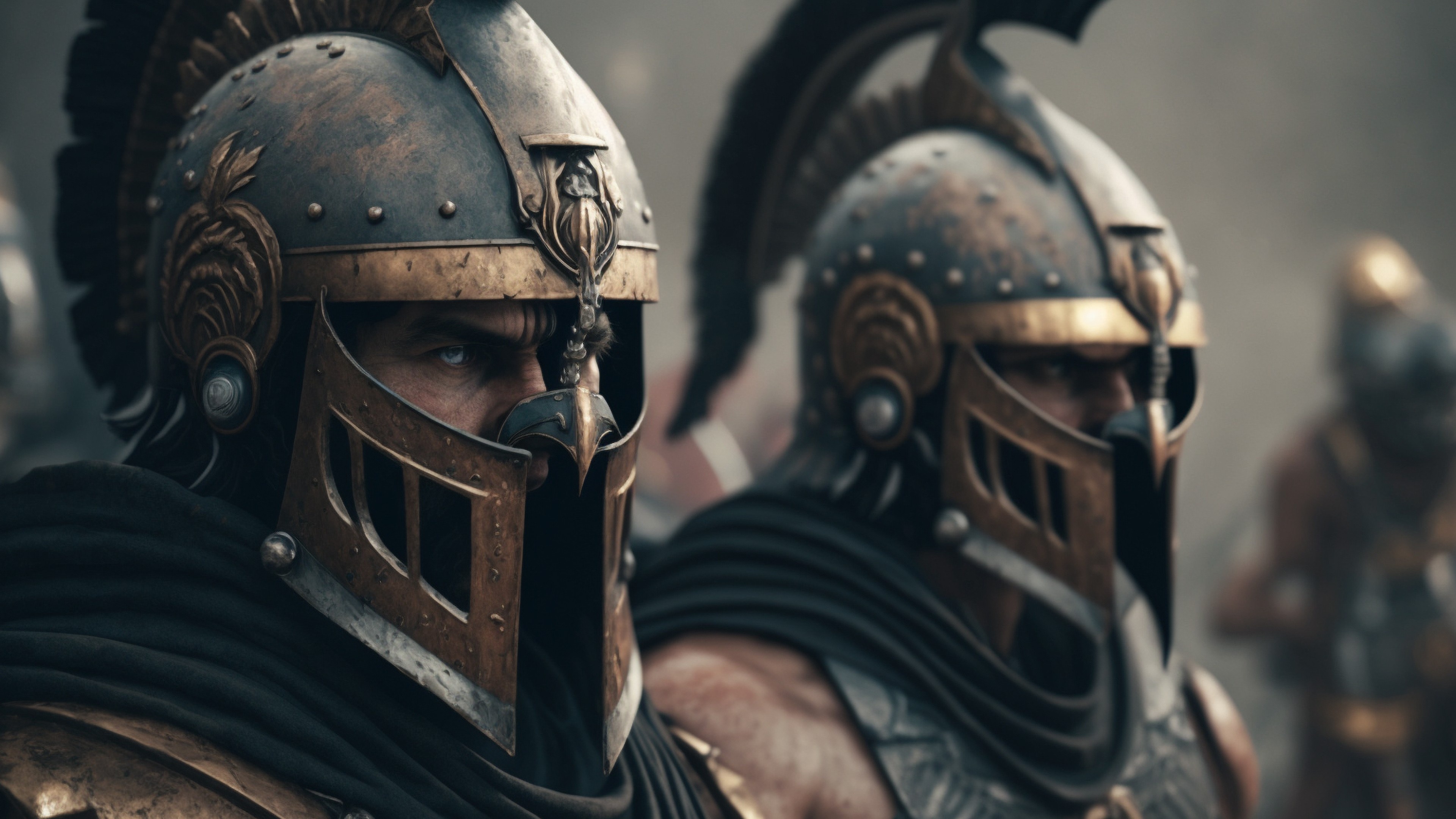 Bronze Helmed Knights in Misty Battle Formation 4K Fantasy Wallpaper ...