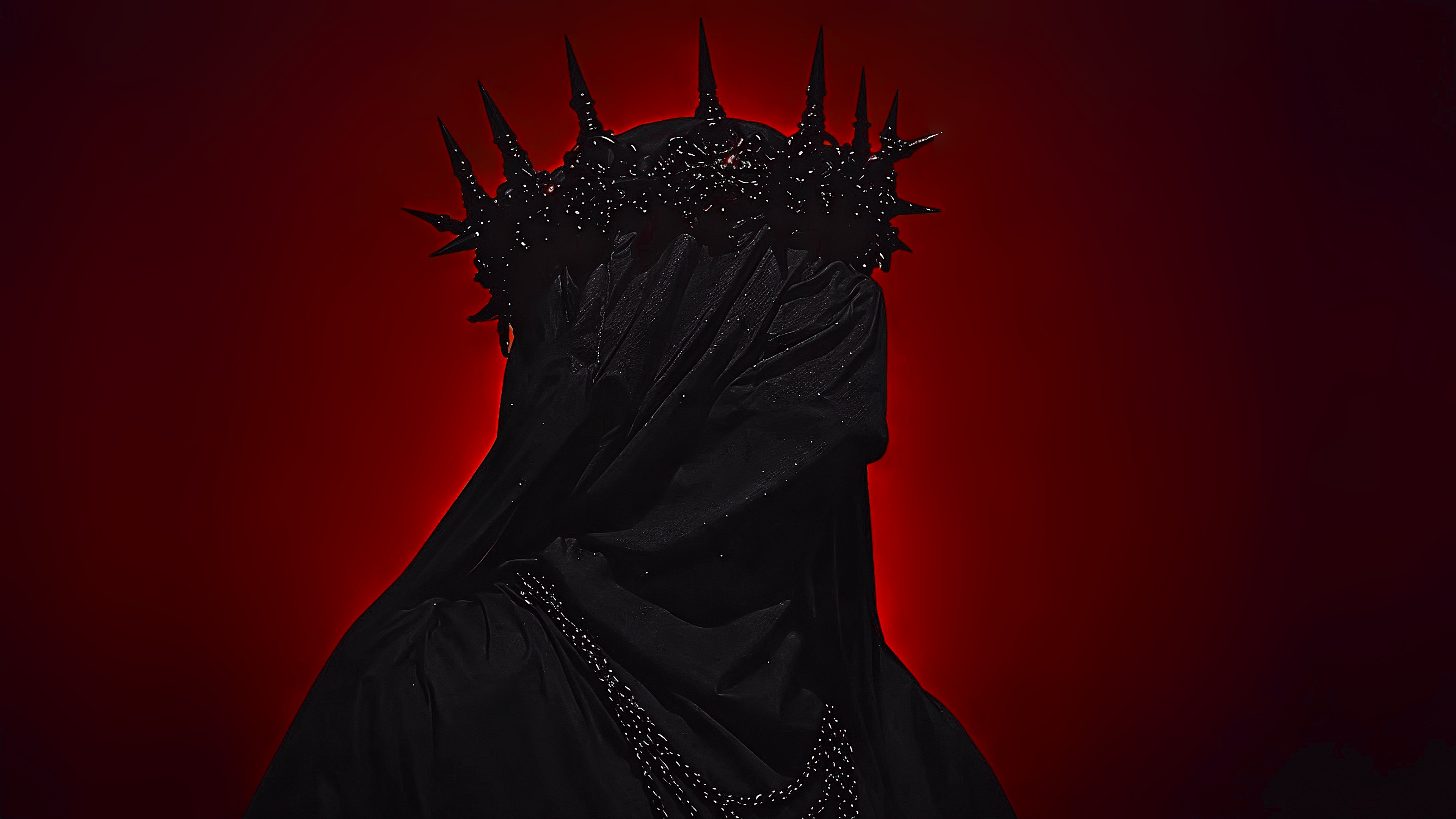 Veiled Sovereign Wearing a Crown of Thorns in Crimson Shadow - backiee
