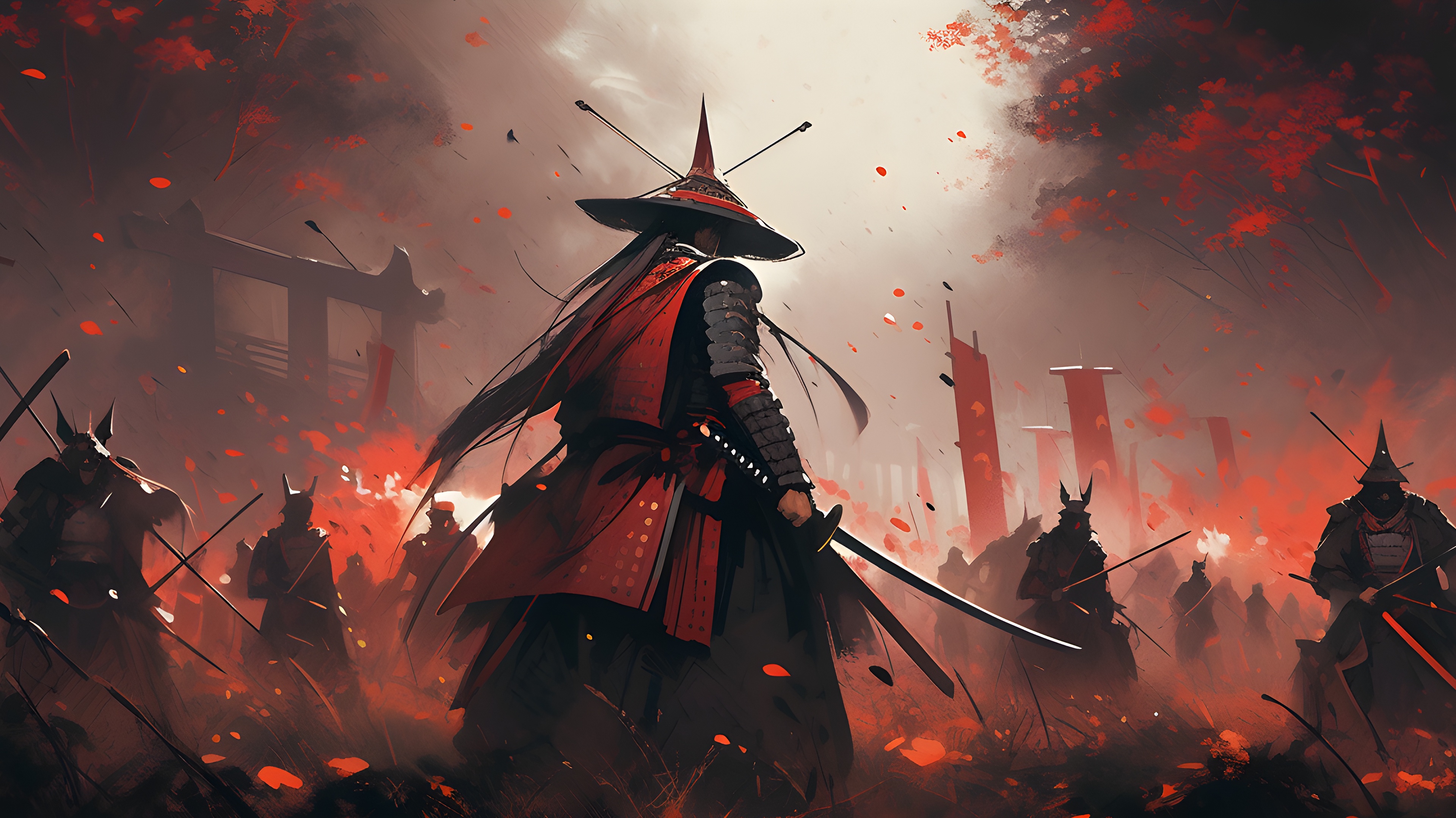 Crimson Samurai Stands Amid Burning Battlefields in Cinematic Anime 4K ...