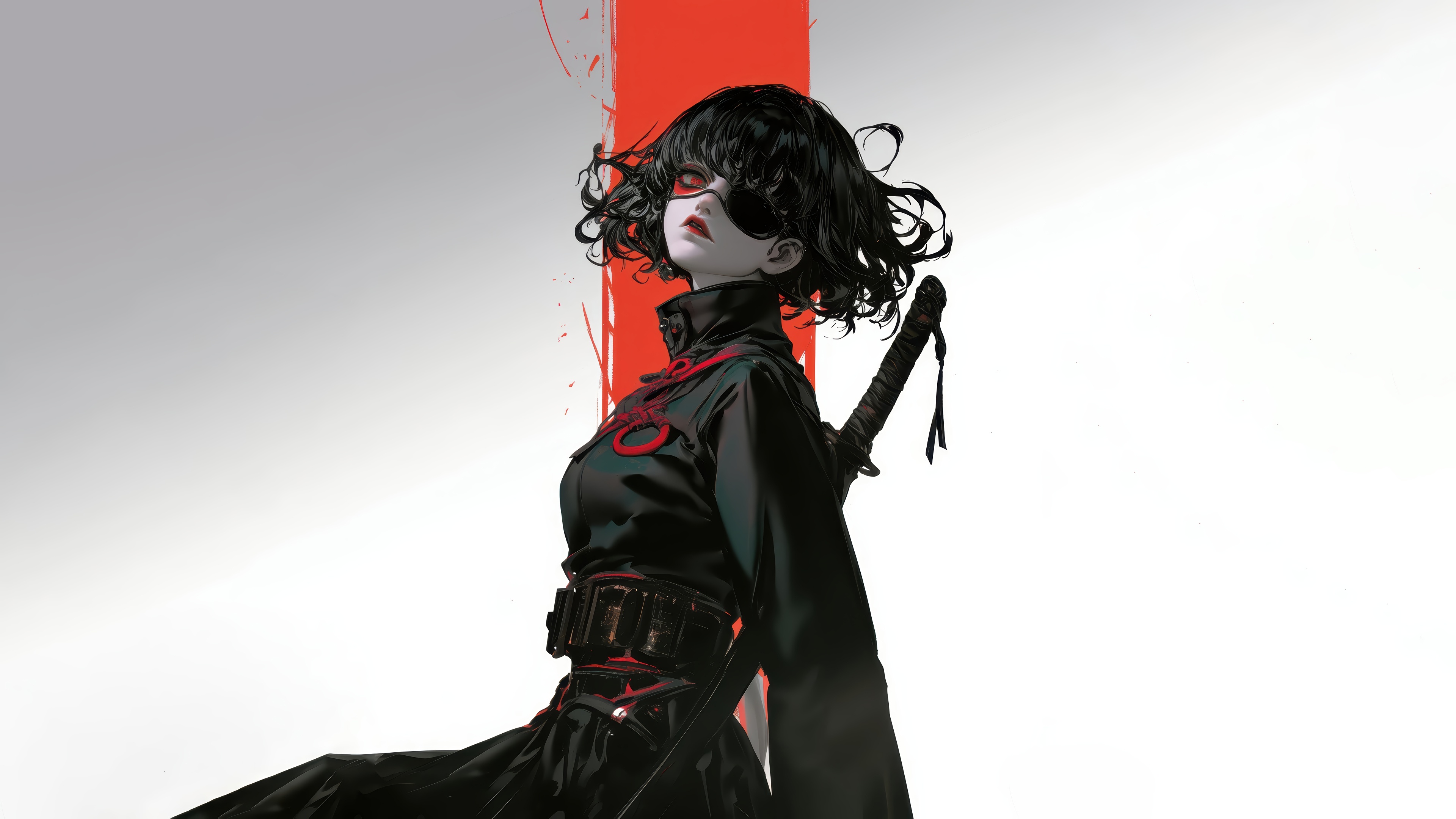 Crimson Slice Gothic Samurai Girl in Midnight Black - backiee