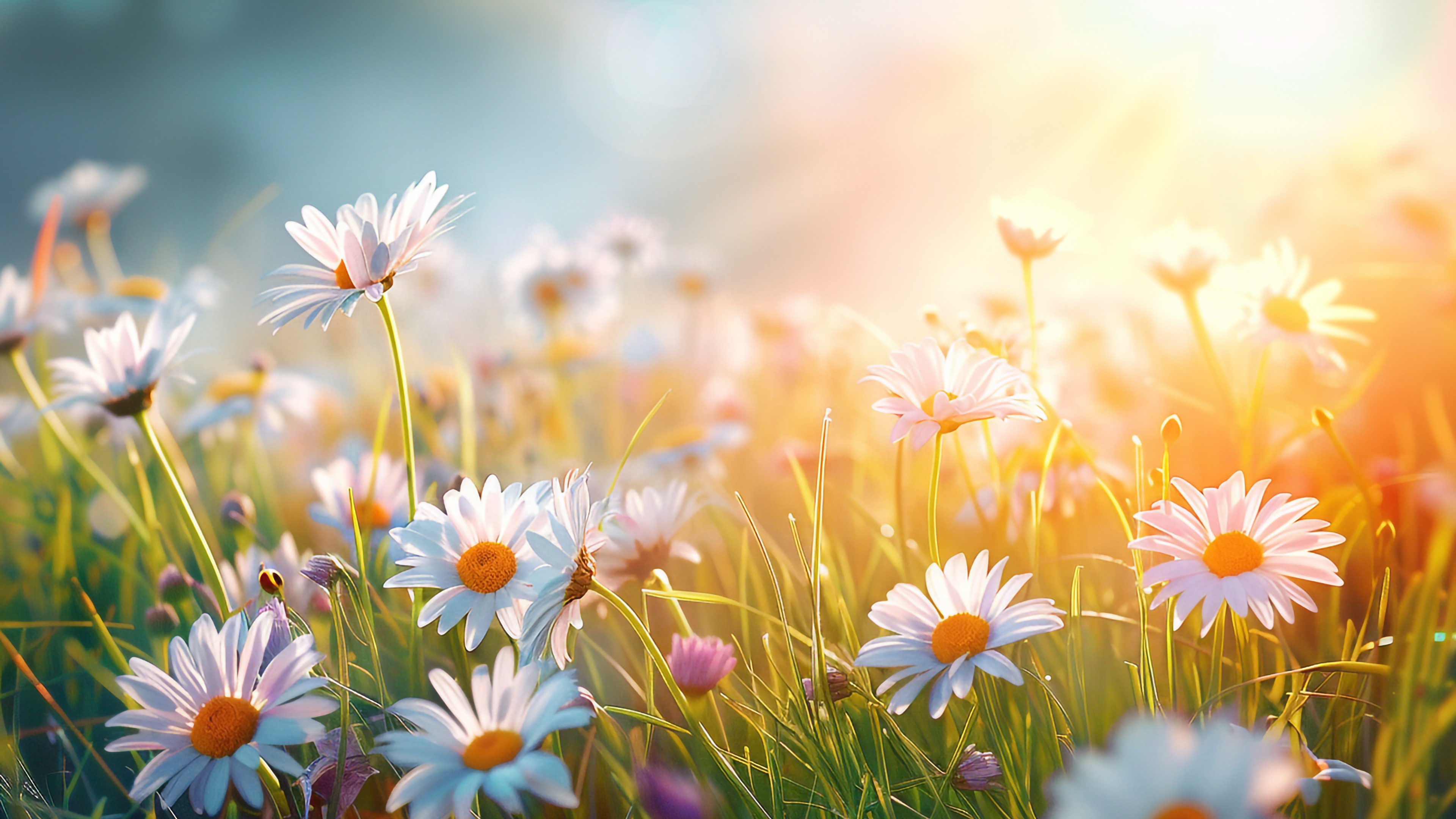 Sunlit Spring Daisies Across a Dreamy Meadow in 4K - backiee