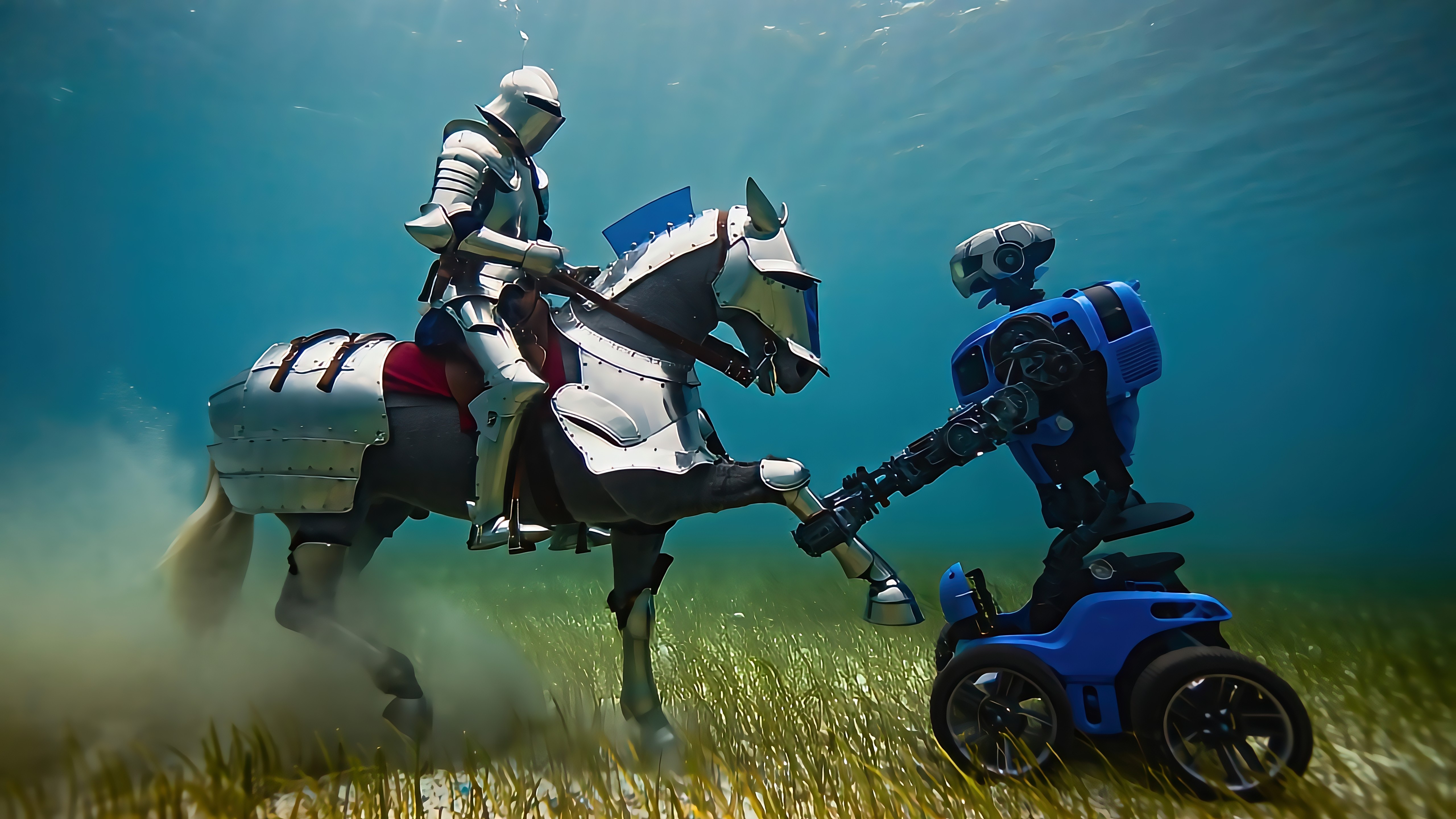 Knight vs Robot Underwater - backiee