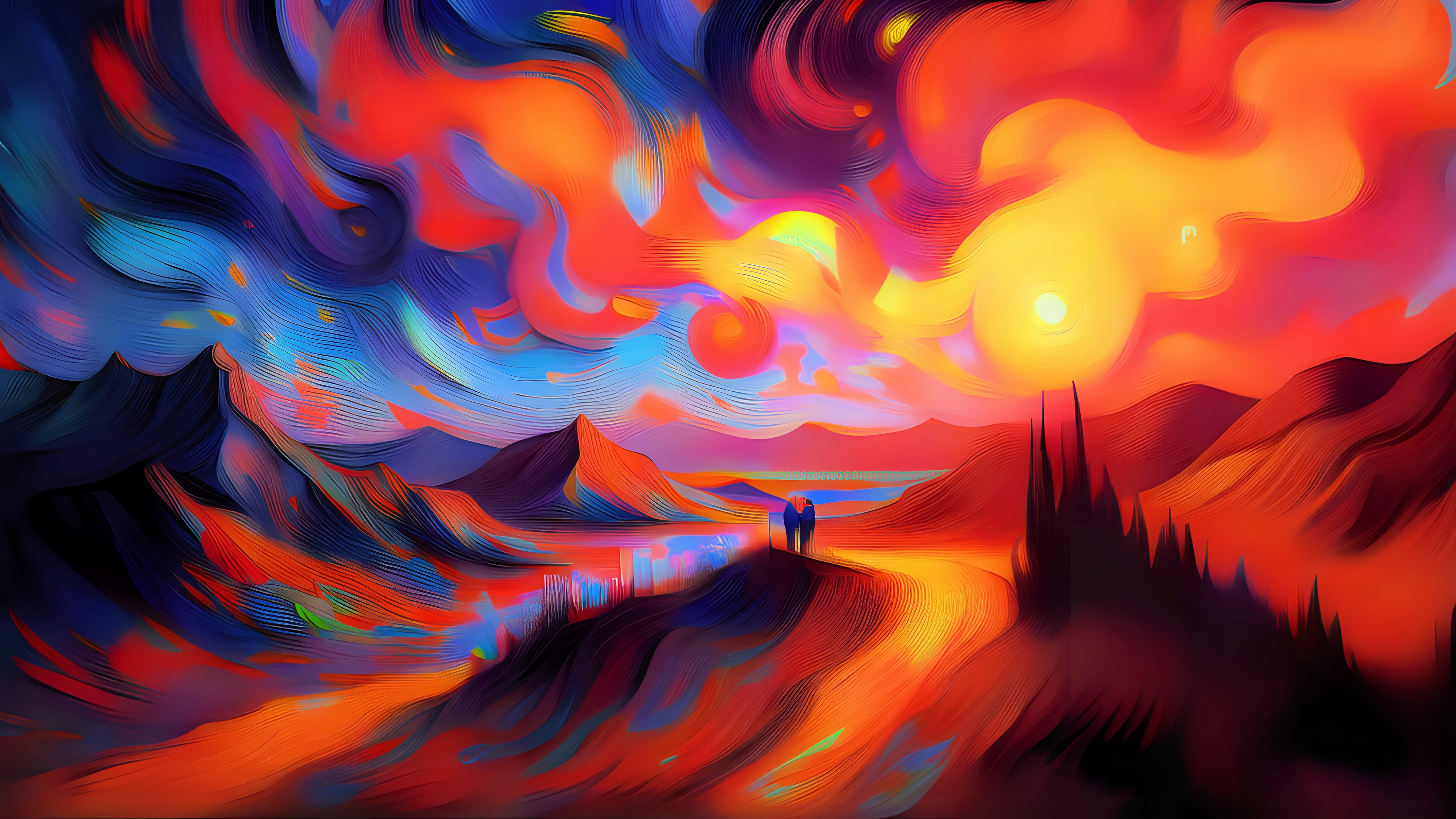 Vibrant Sunset Waves in Abstract Motion - backiee