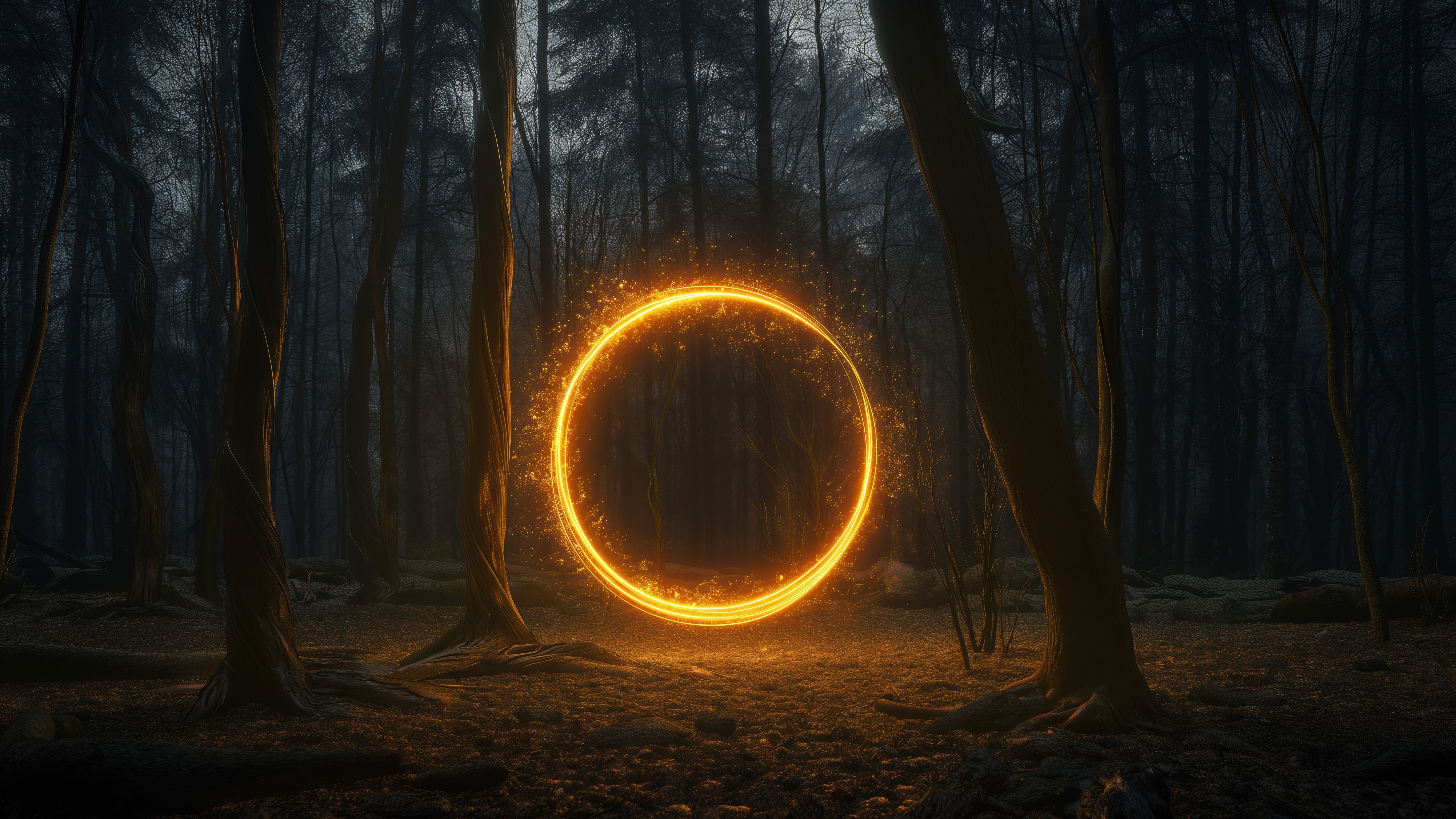 Mysterious Glowing Portal in a Dark Forest - backiee