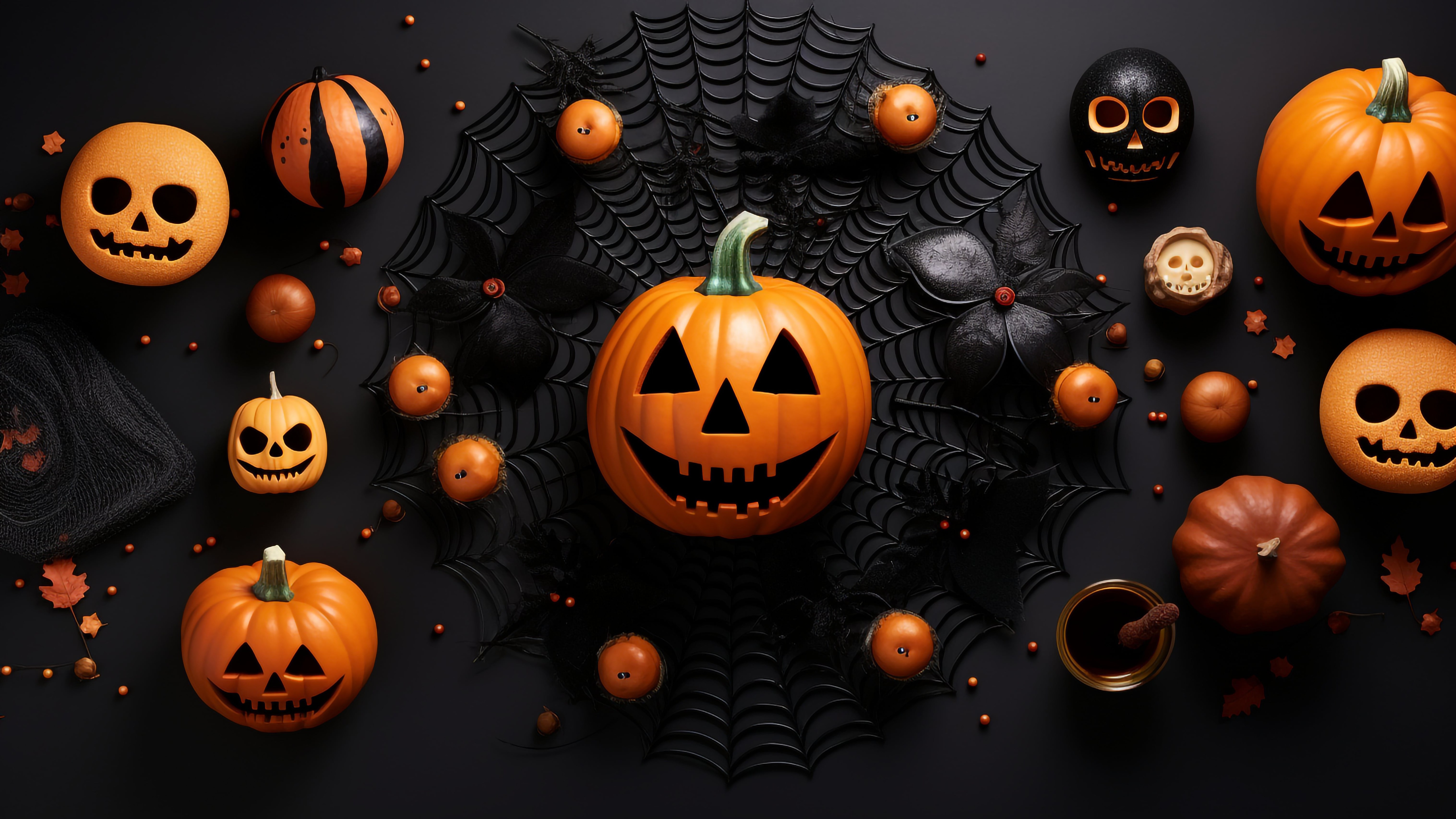 Mystical Halloween with Pumpkins and Bats in Black and Orange - backiee