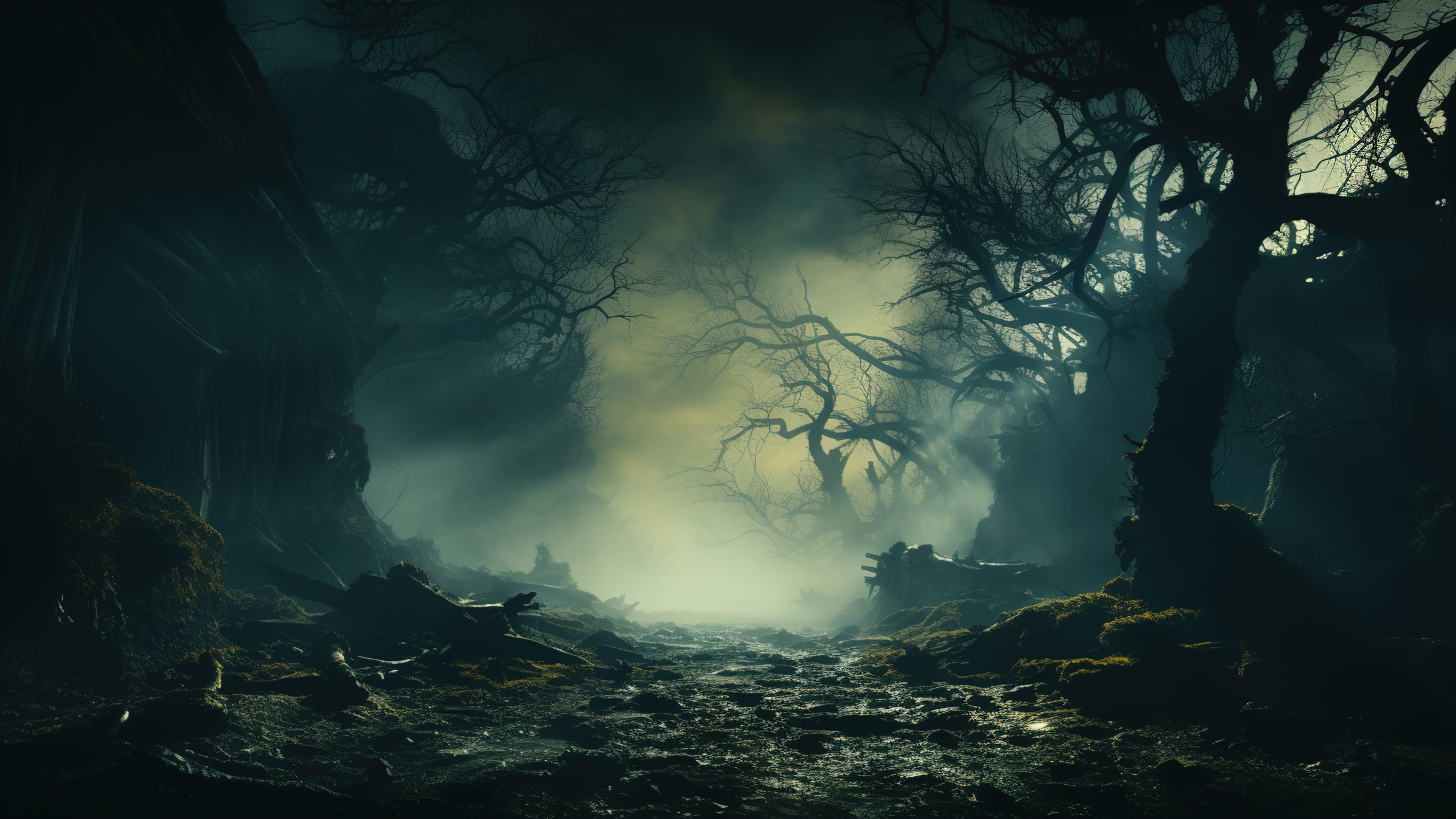 Mysterious Misty Forest in Moonlight - backiee