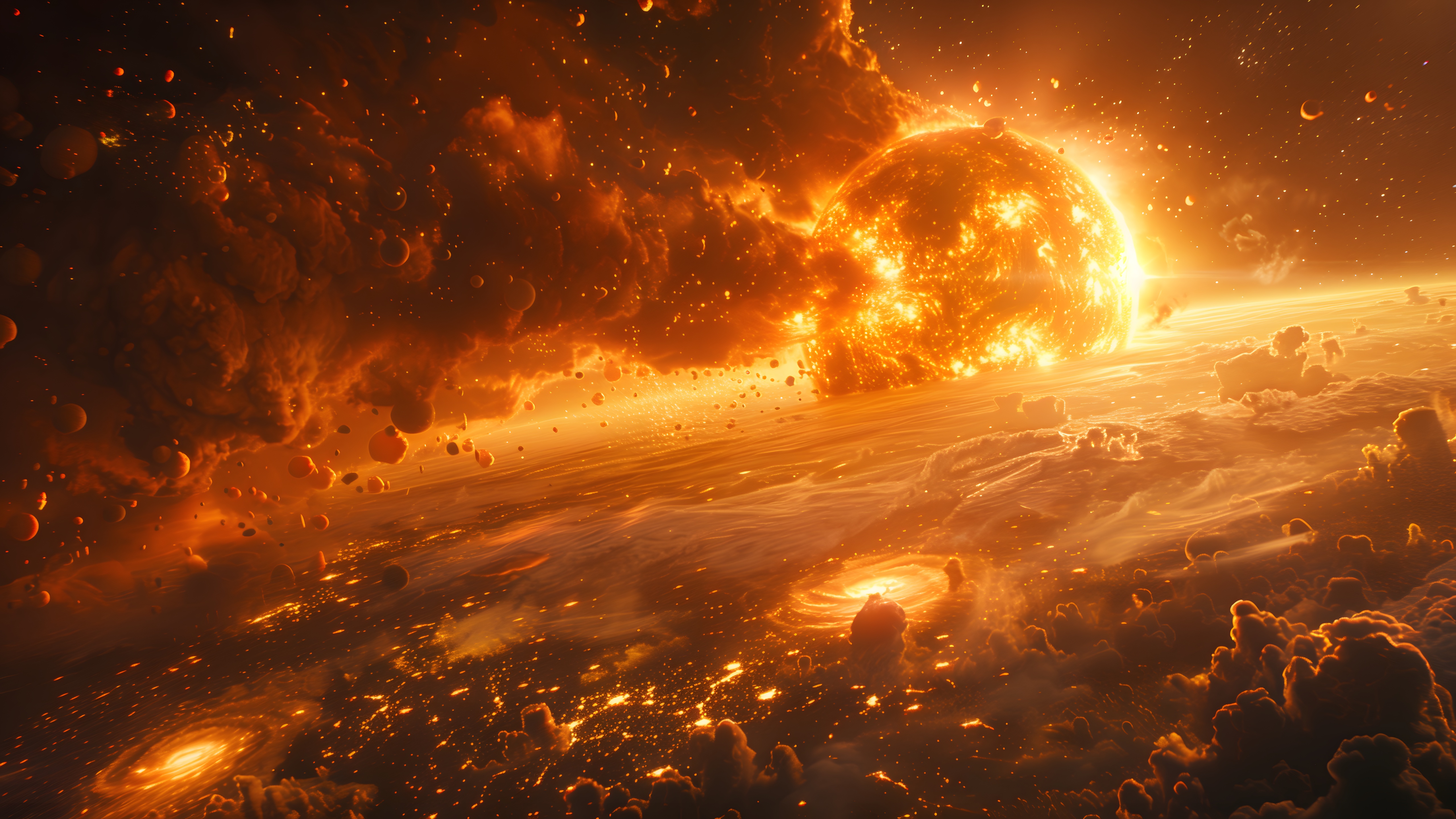 Fiery Cosmic Impact in Deep Space - backiee