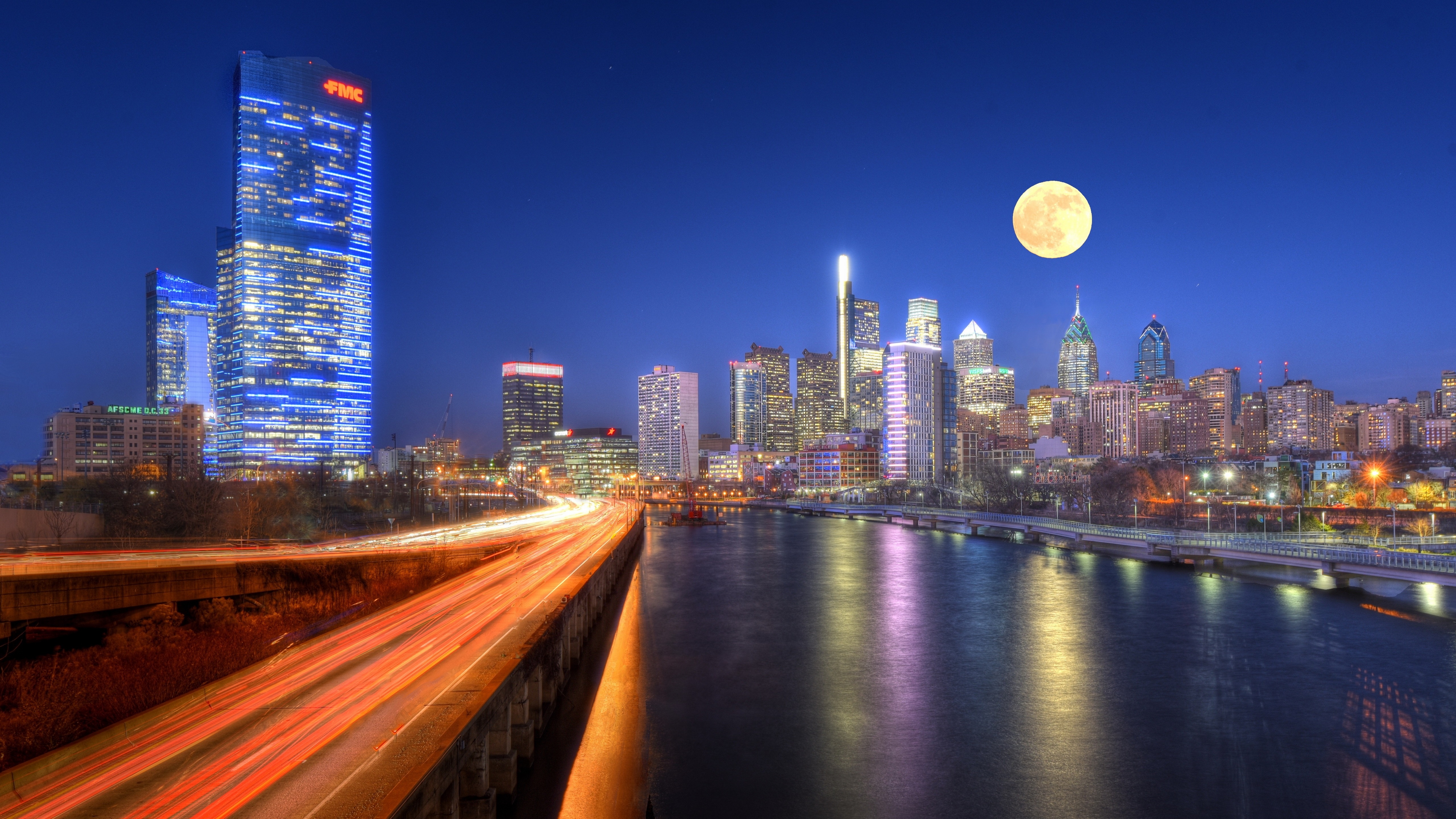Moonlit Majesty over Philadelphia Skyline - backiee