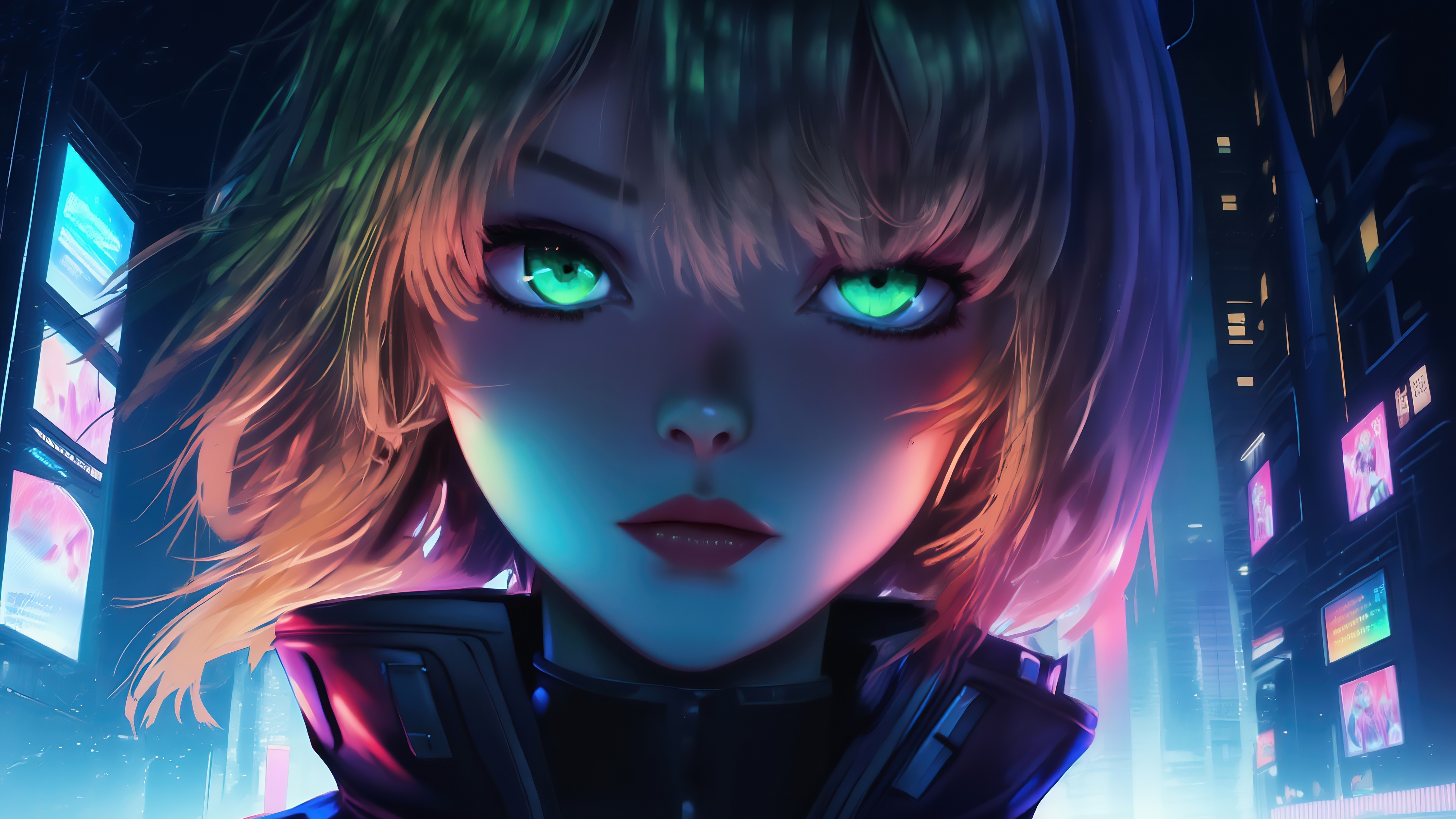 Cyberpunk Vision in Neon Lights - backiee