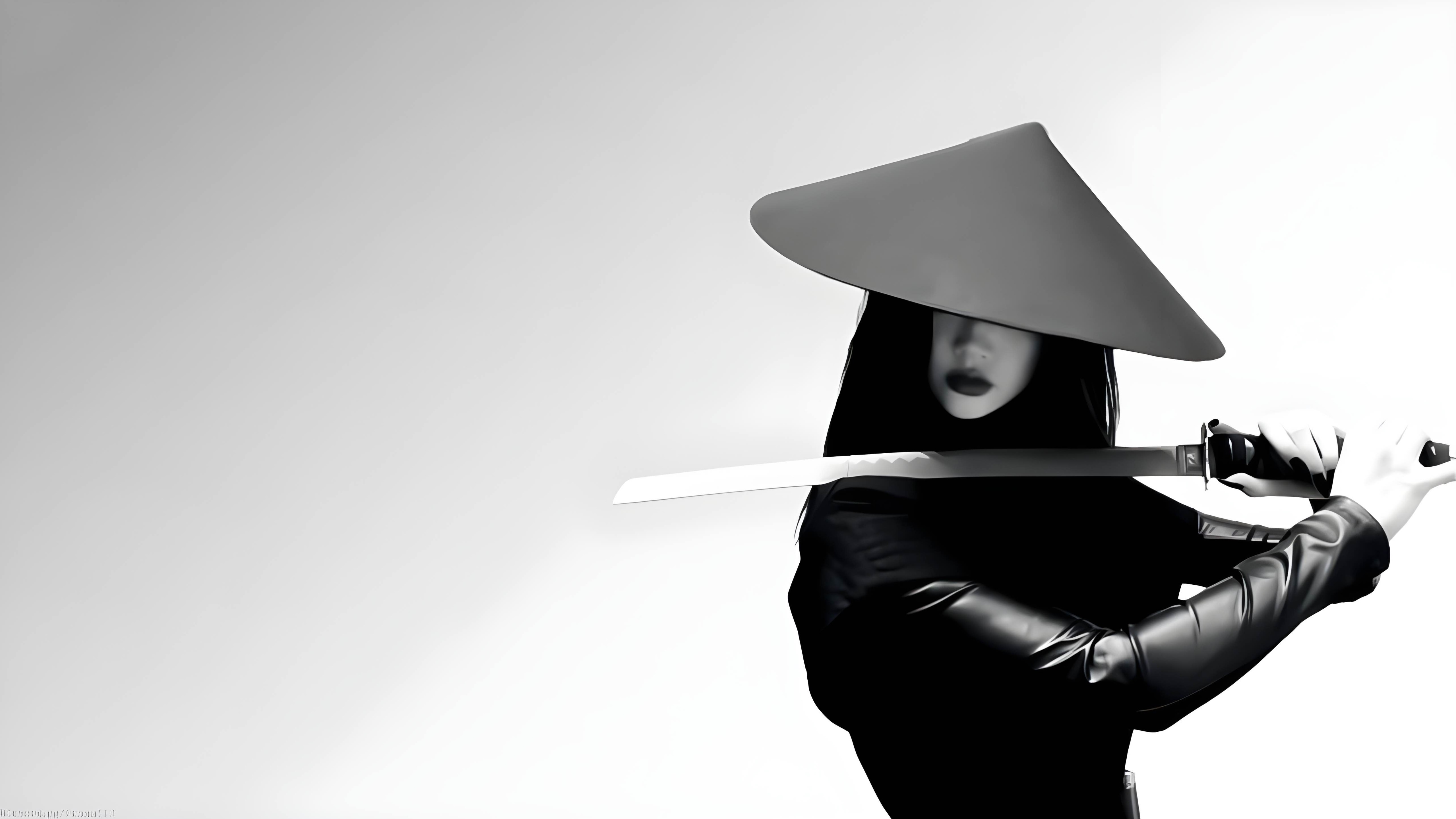 Monochrome Samurai Elegance in 5K - backiee