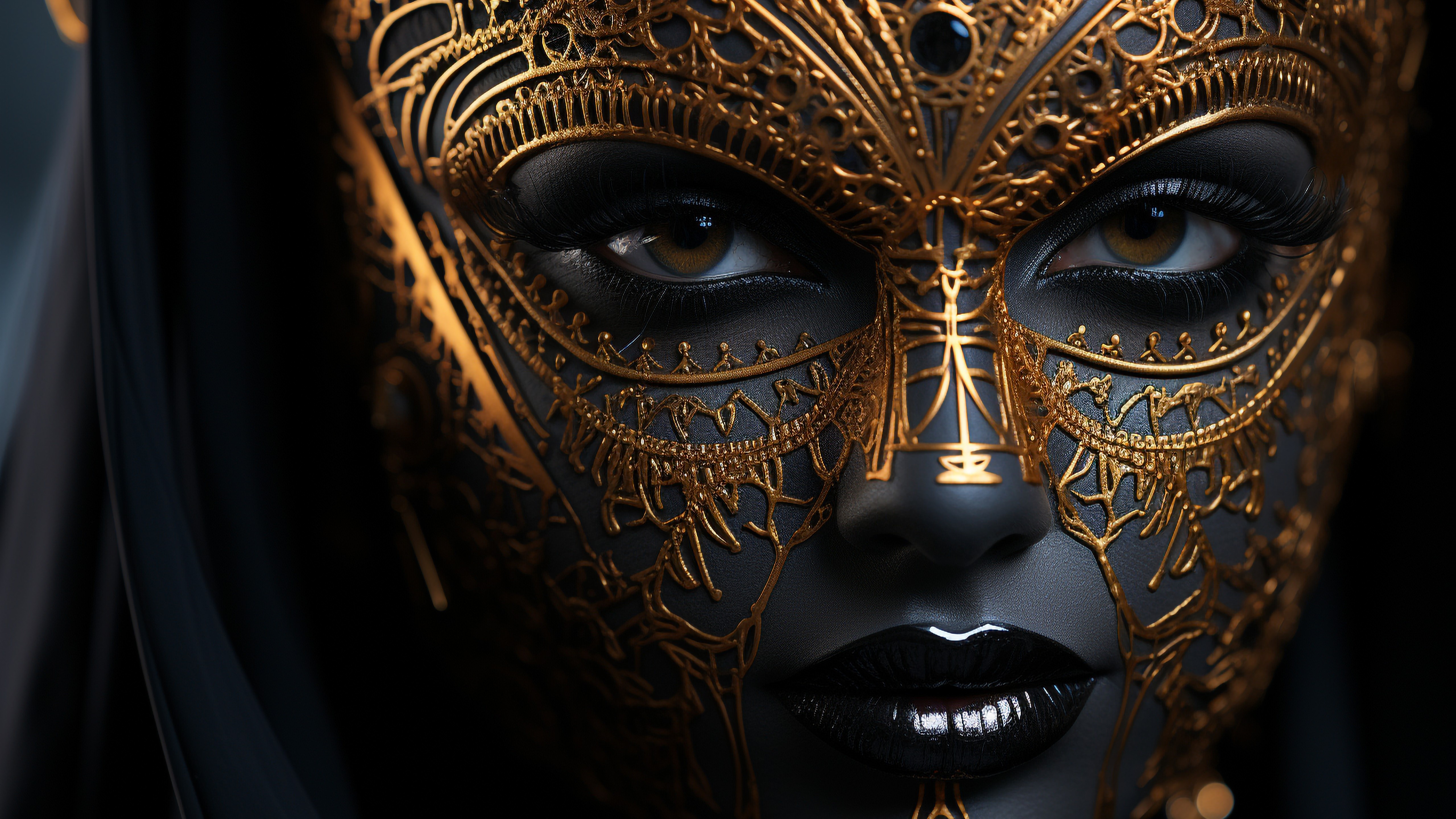 Masquerade Elegance in Golden Splendor - backiee