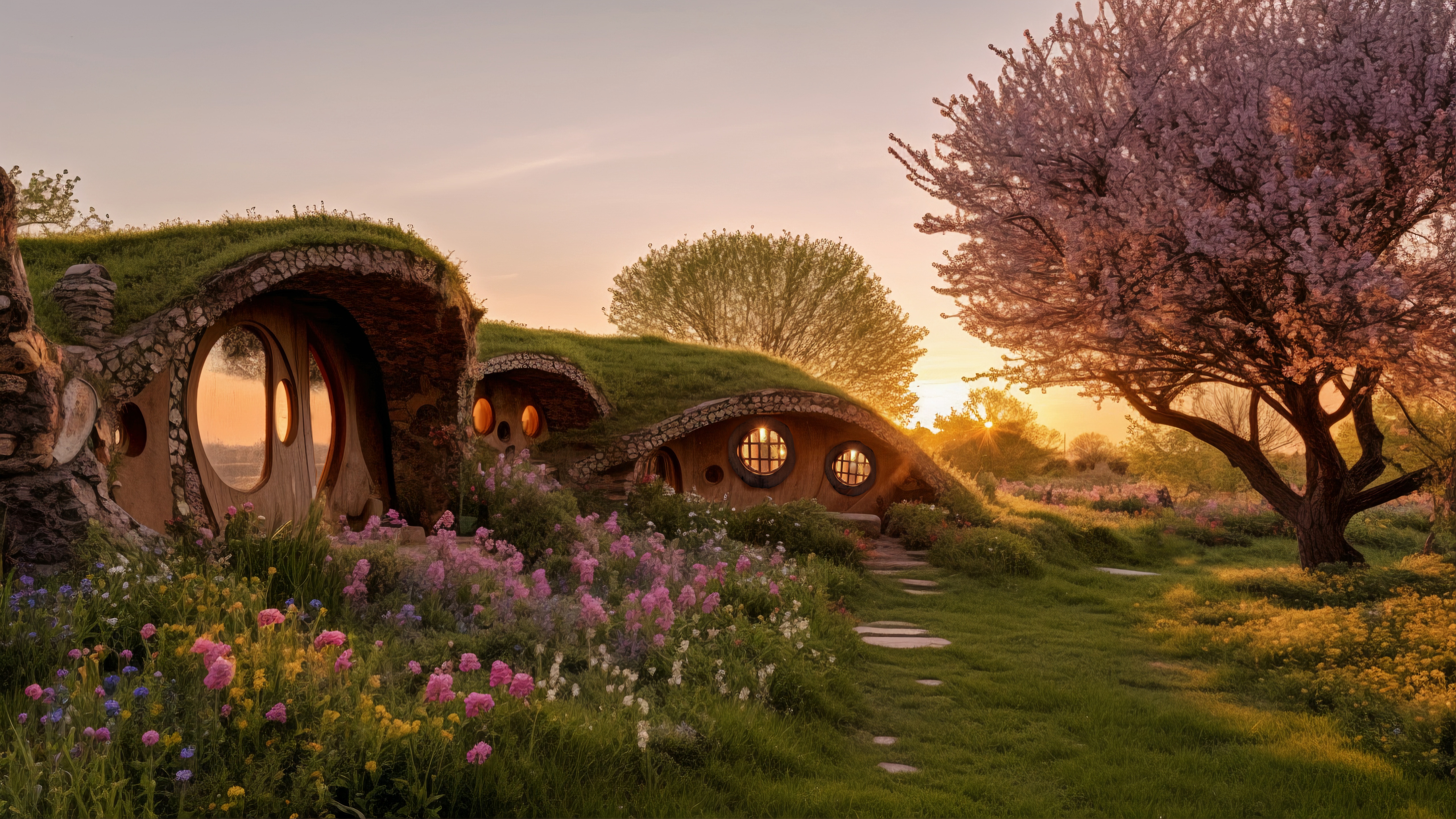 Enchanting Hobbit Haven at Dusk - backiee