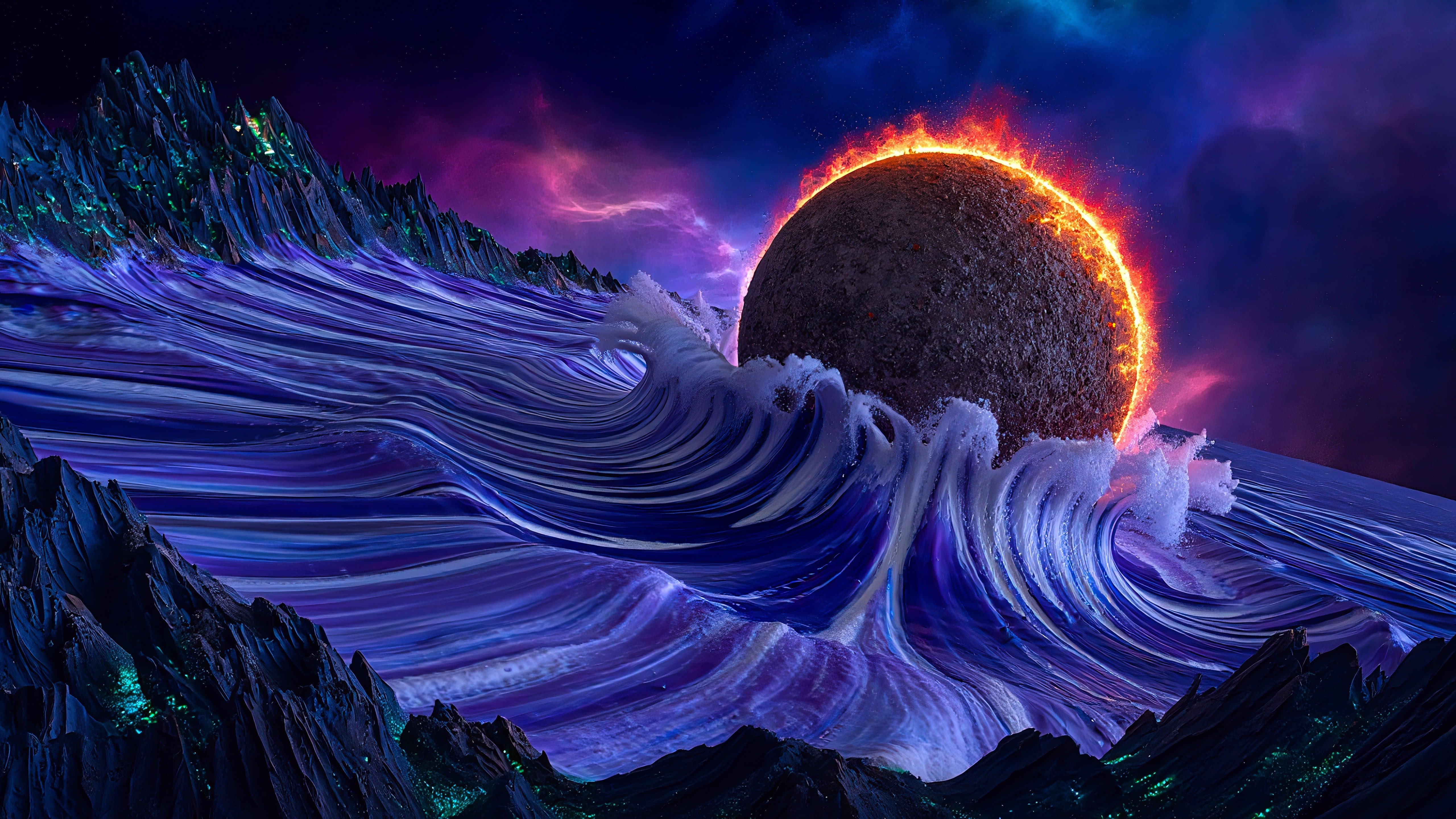 Alien Ocean Wave Collision - backiee