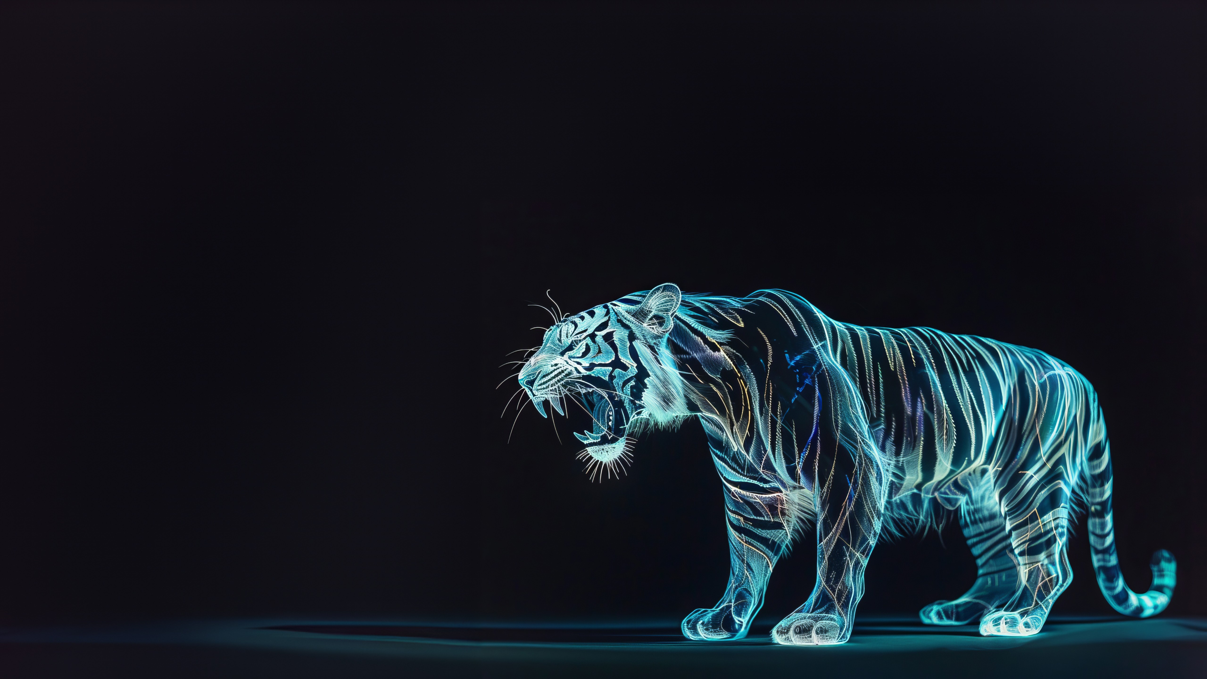 Neon Hologram Tiger Roar - backiee