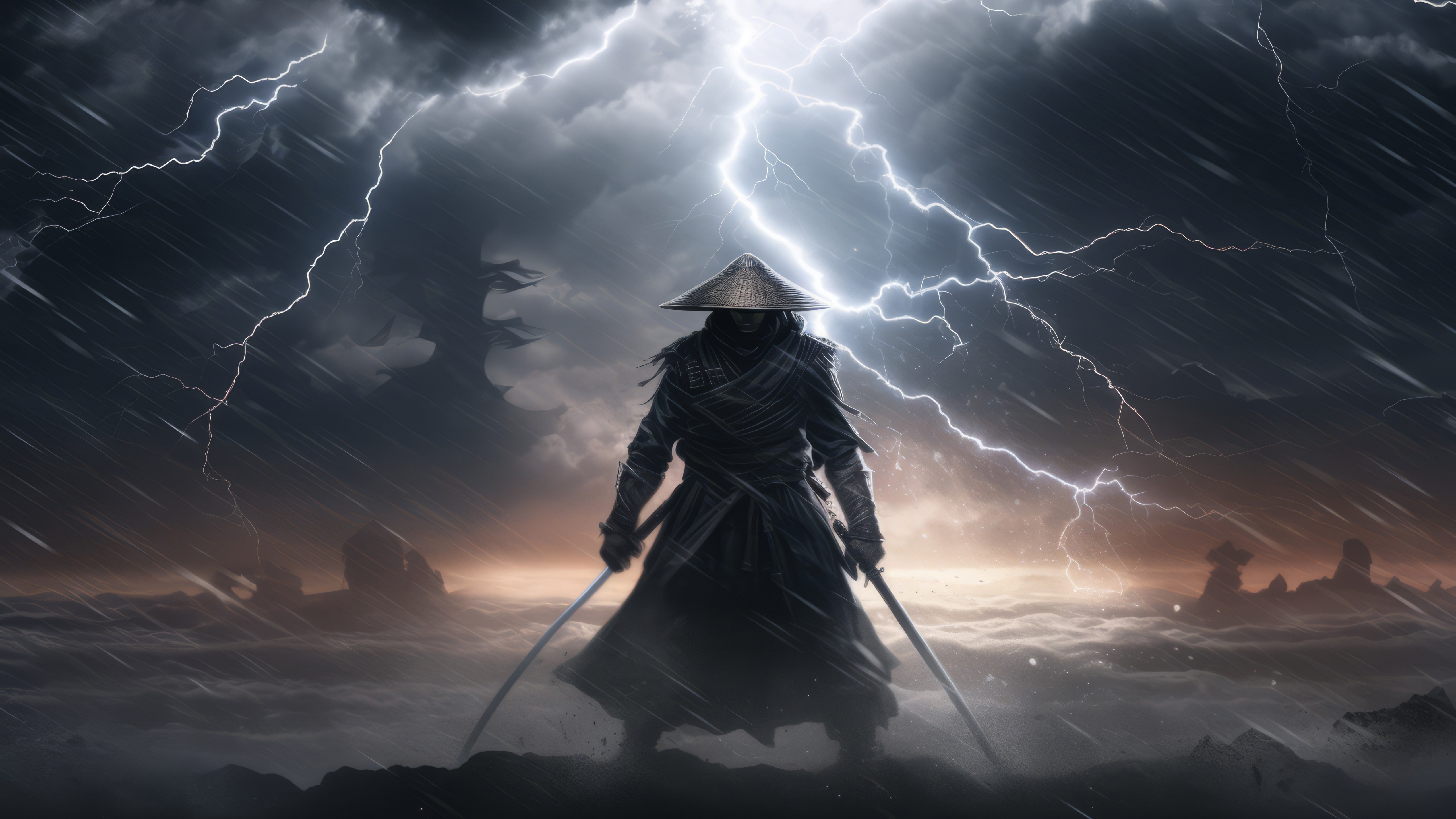 Ninja Warrior Amidst the Storm - backiee