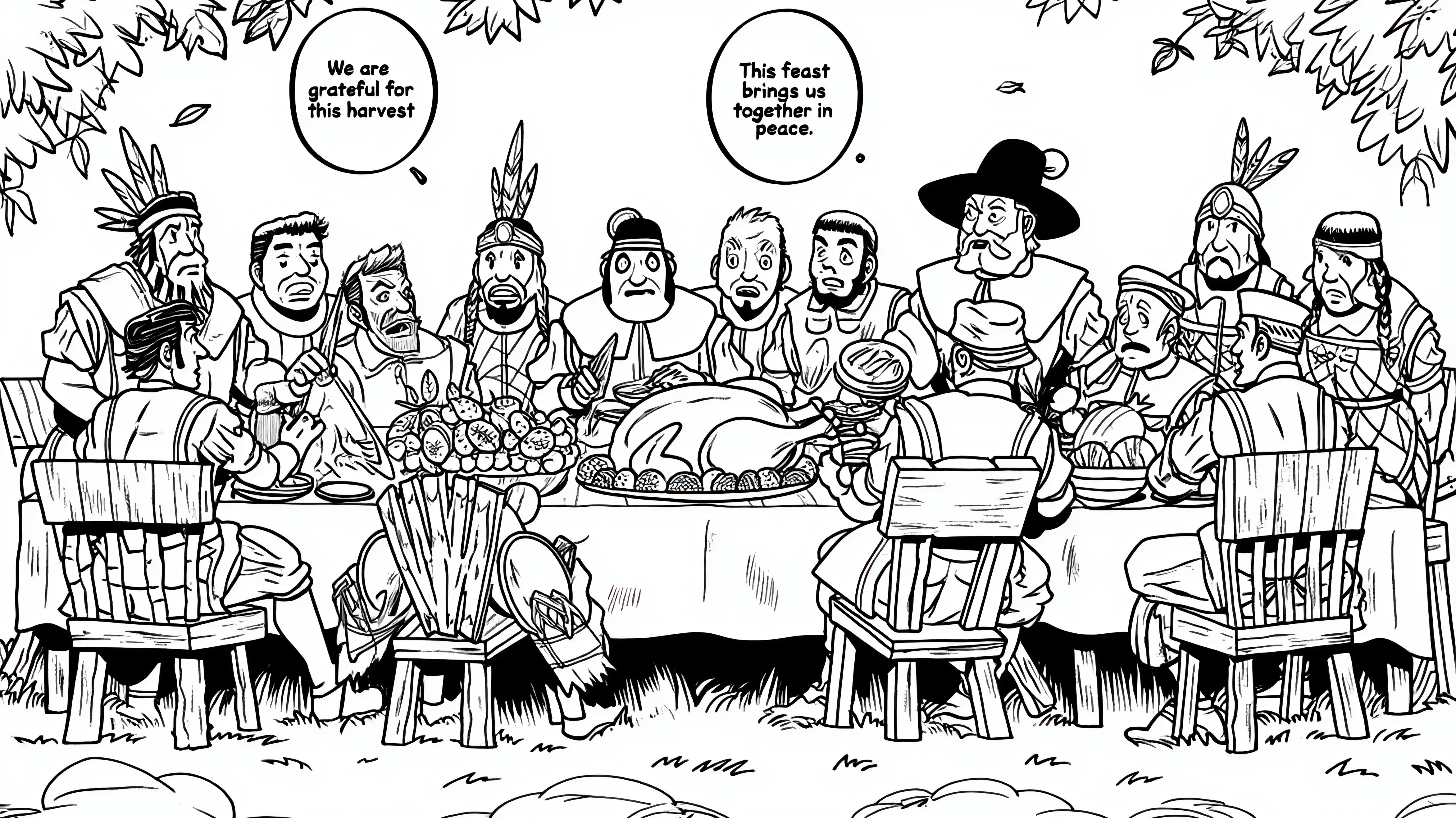 Thanksgiving Feast in Cartoon Style - backiee