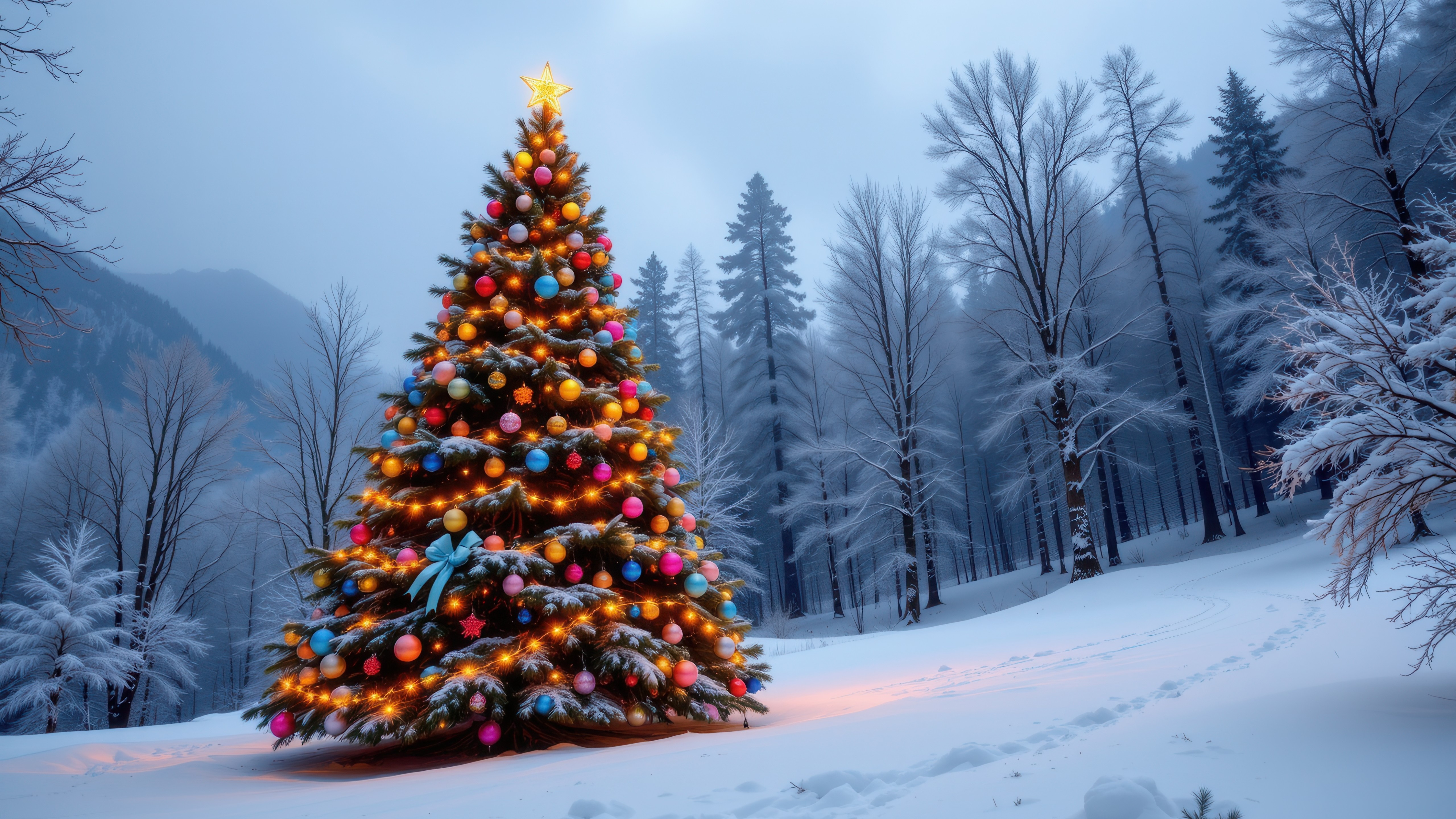 Festive Christmas Tree in a Winter Wonderland - backiee