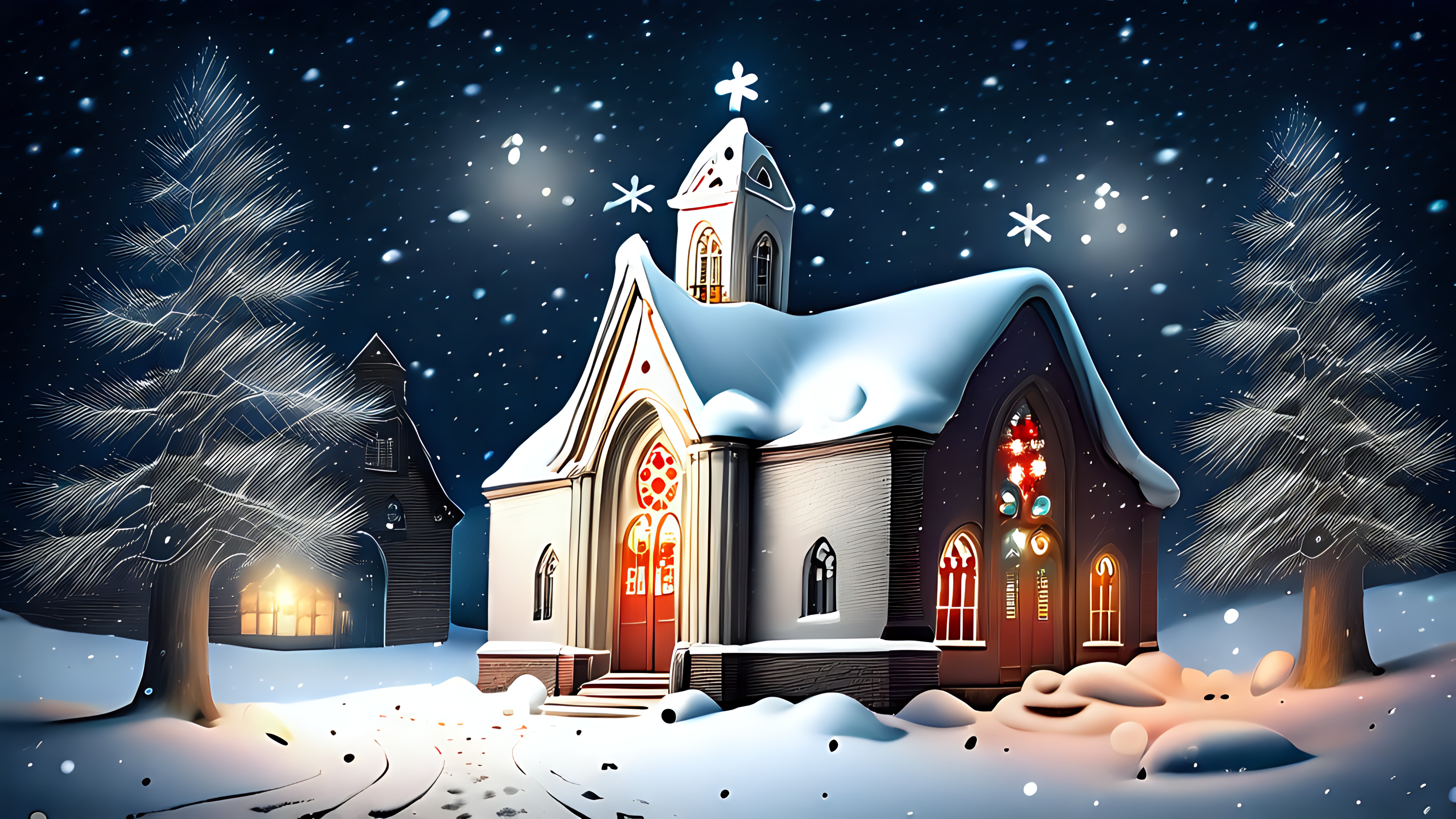 Snowy Church Scene - backiee