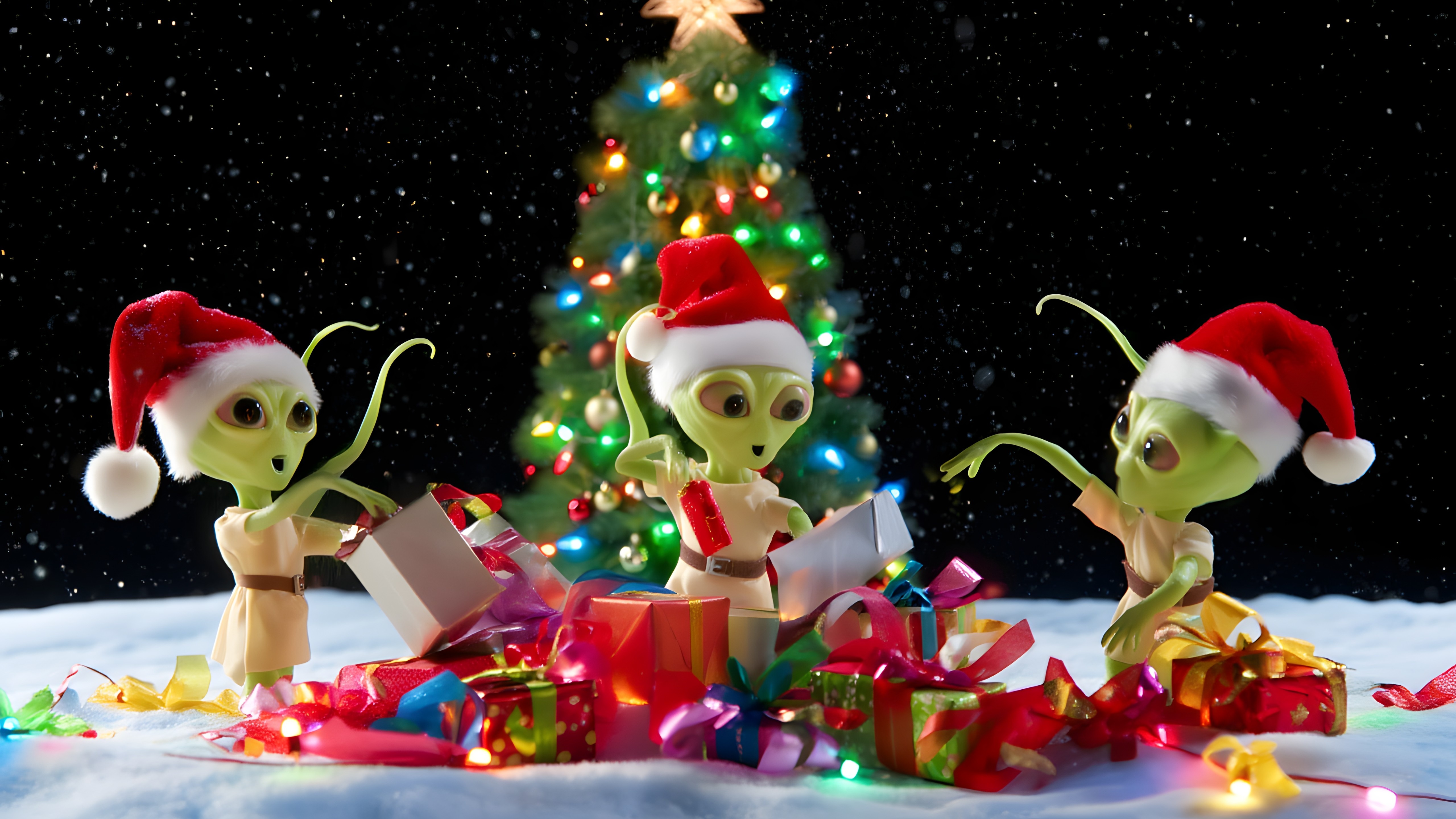 Galactic Christmas Cheer with Santa Hat Aliens and Twinkling Gifts ...