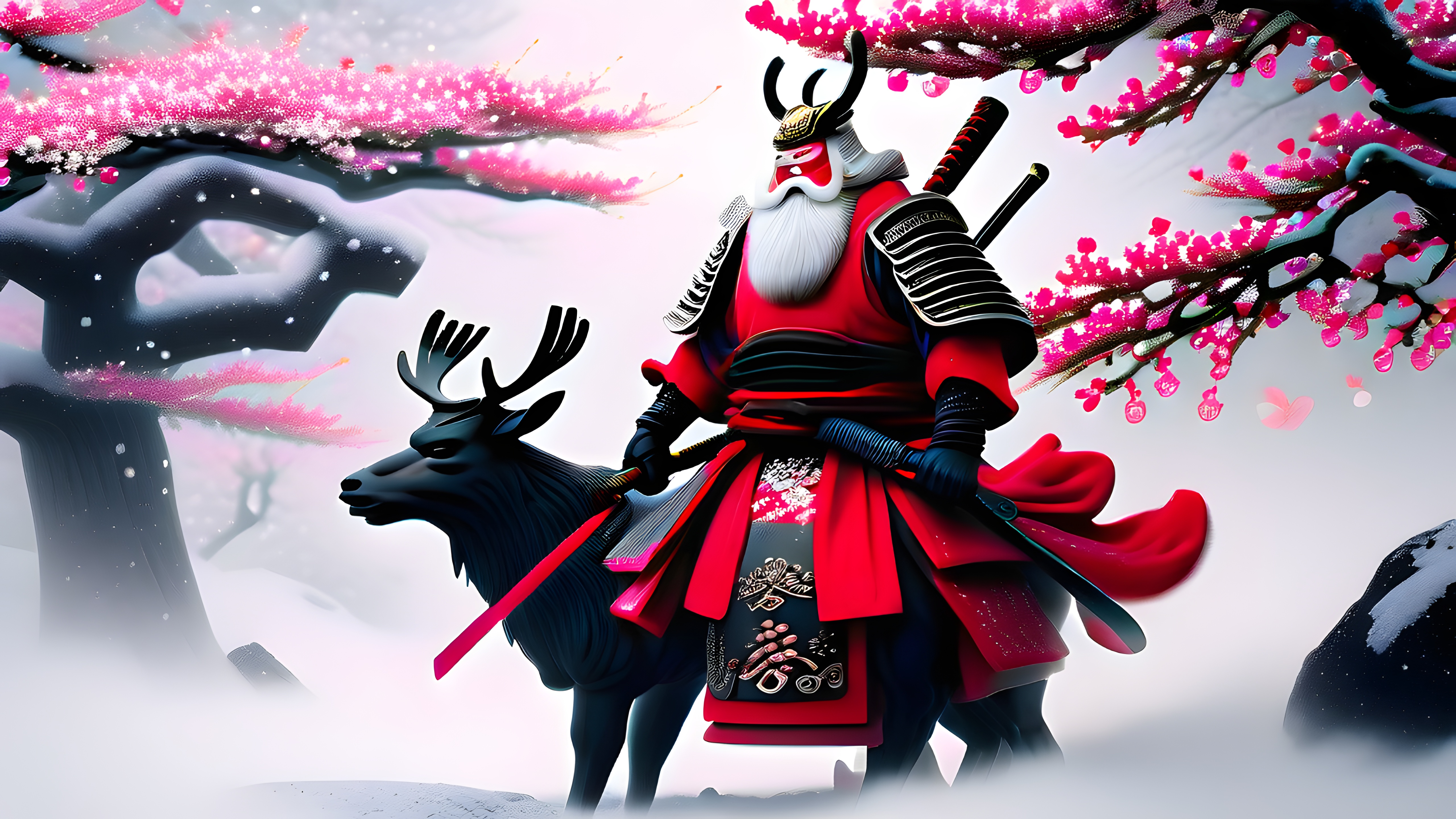 Santa Samurai and Reindeer in Cherry Blossom Snowfall 5K - backiee