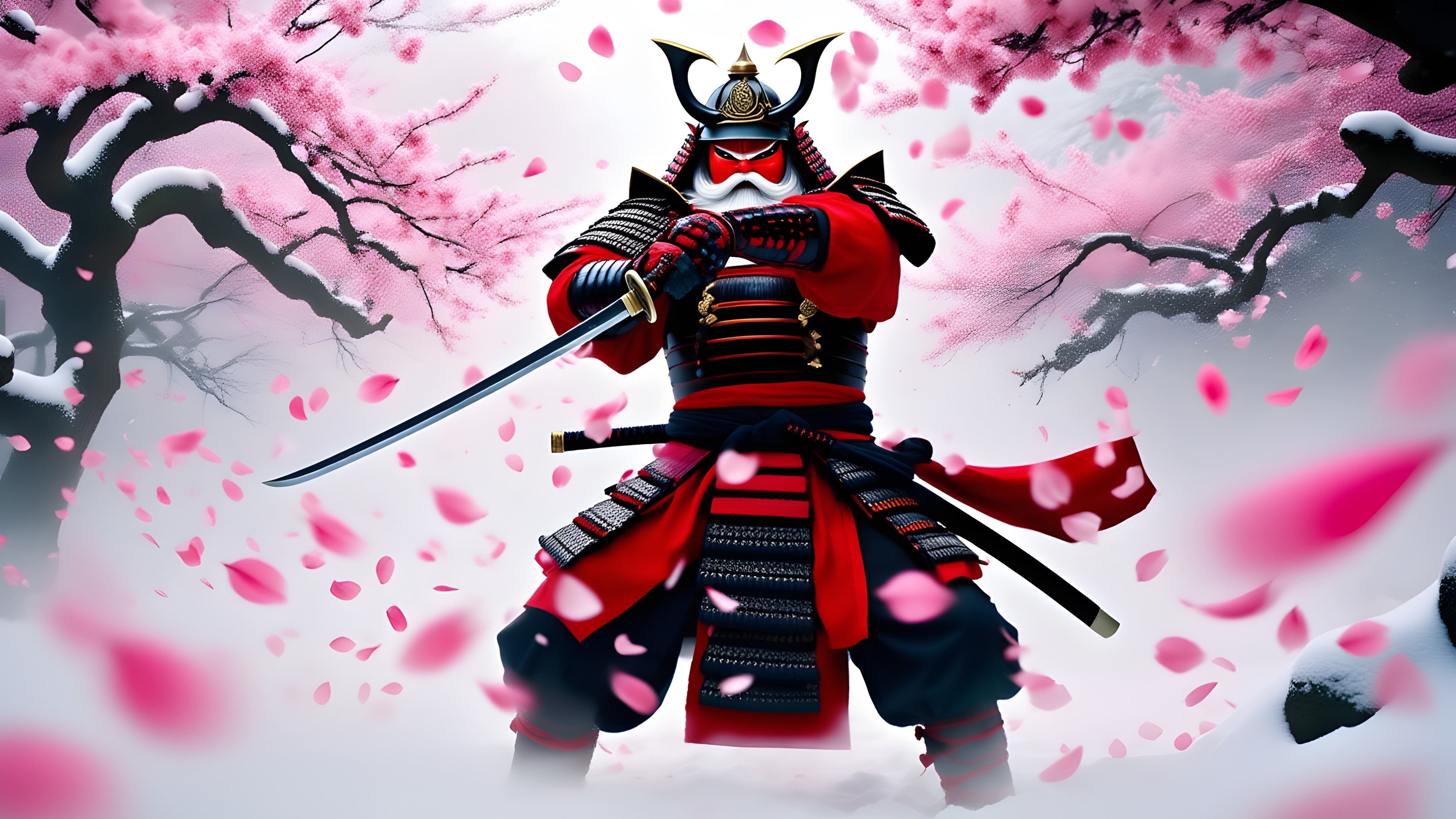 Santa Samurai Slices Through Sakura Snow in 5K - backiee