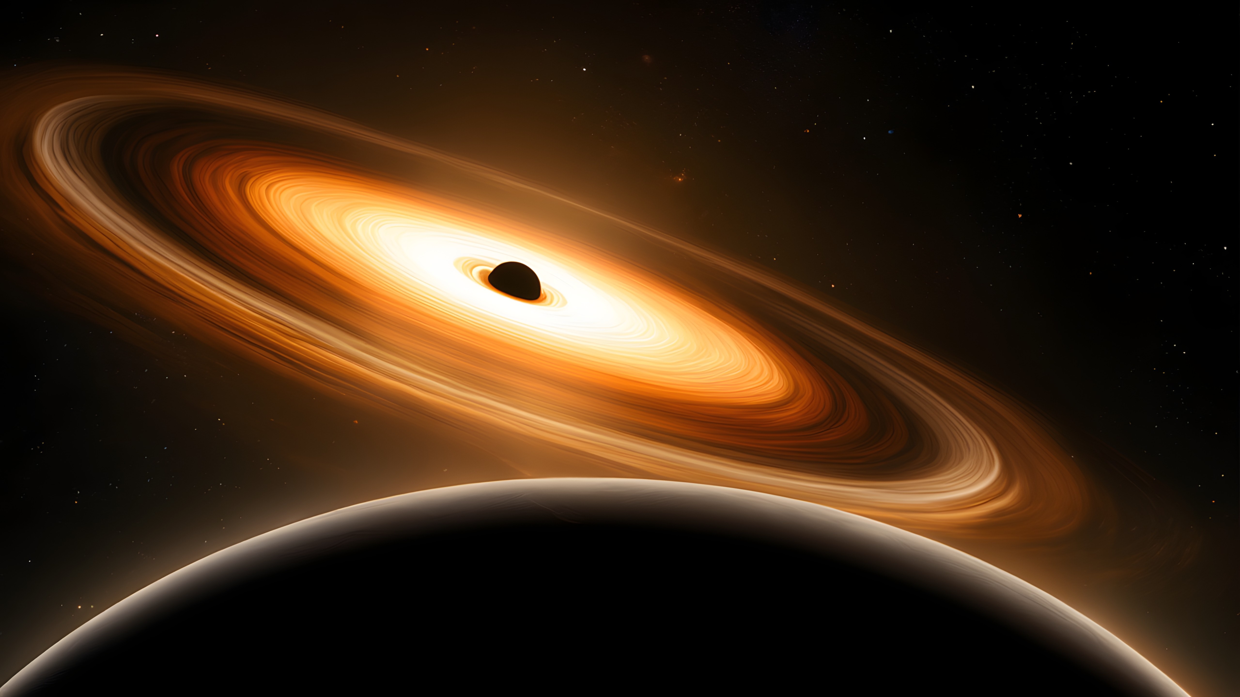 Radiant Rings Above a Silent Planet in Deep Space - backiee