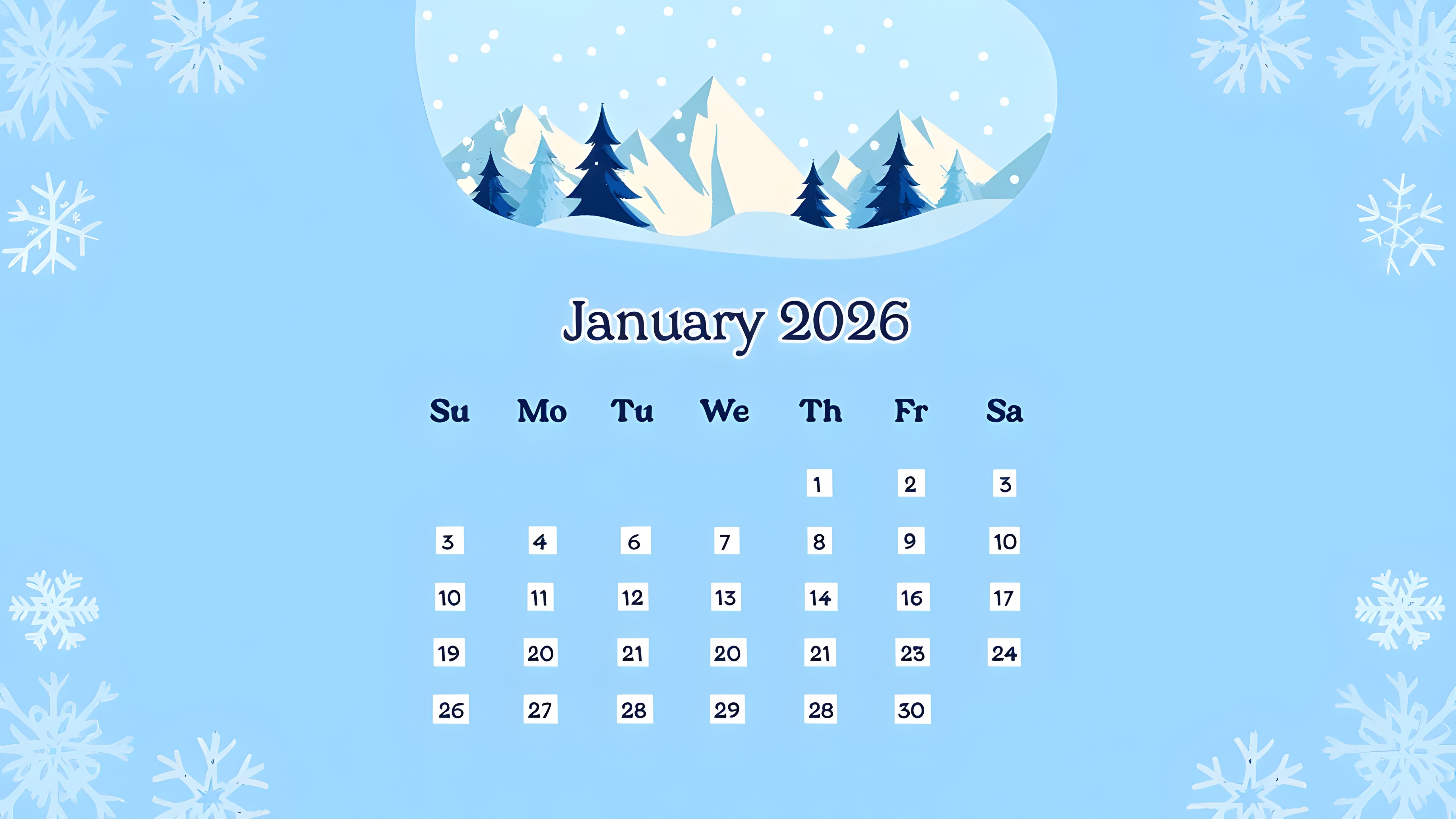 Wintry January 2026 Calendar - backiee