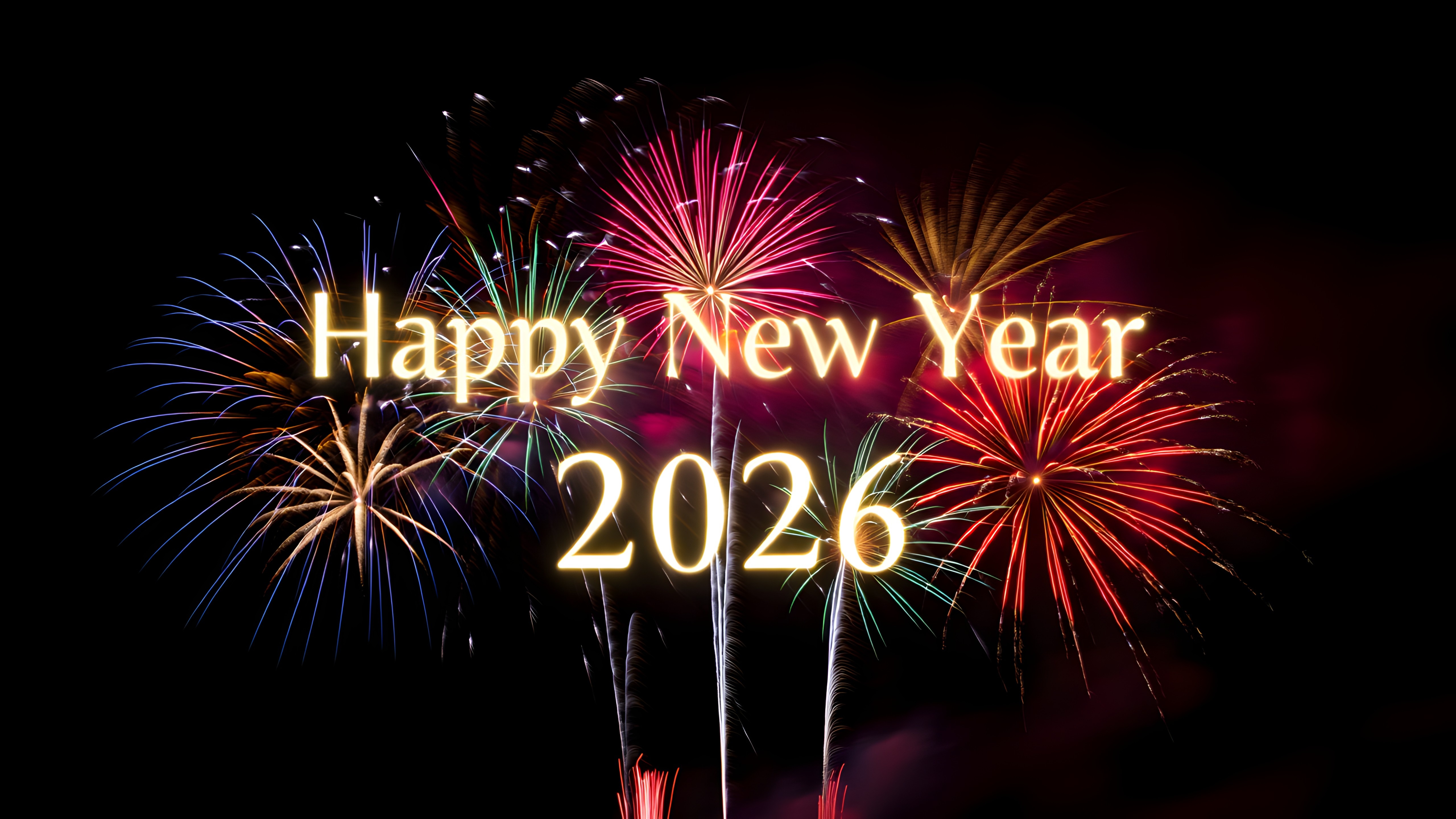 Happy New Year 2026 Fireworks Celebration Wallpaper in Glowing Gold ...