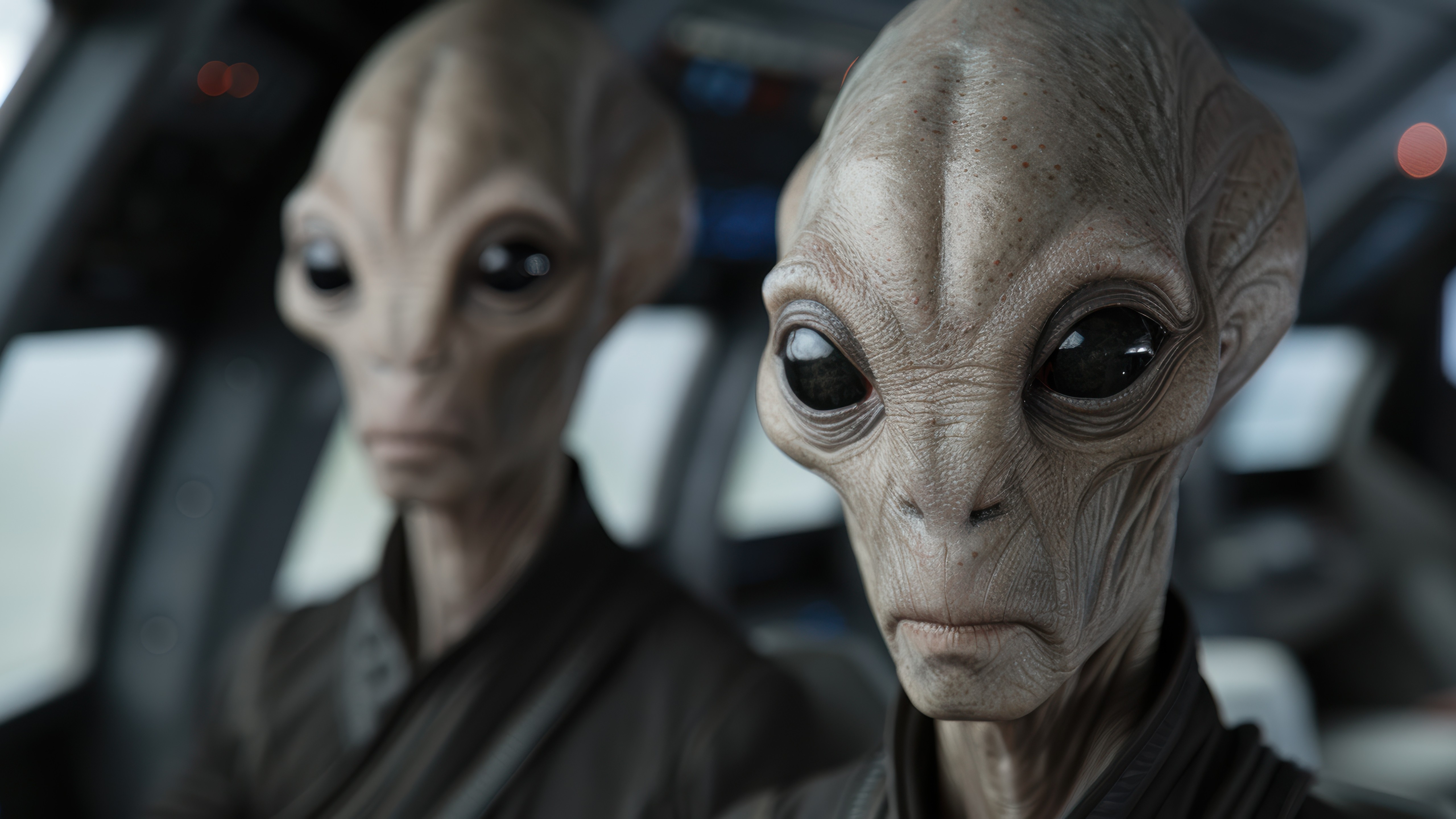 Silent Grey Visitors in a Starship Cabin 5K Fantasy Wallpaper - backiee