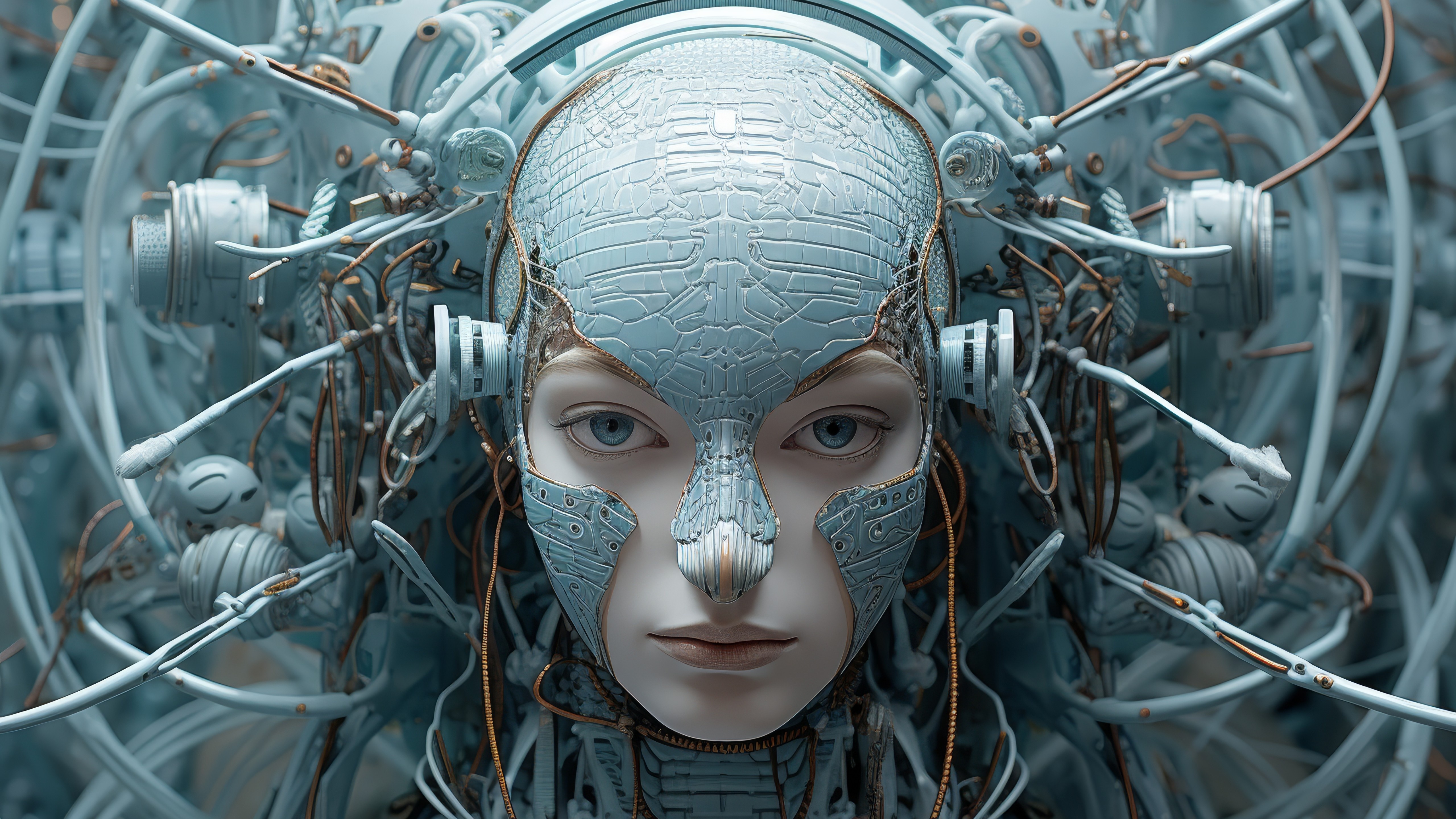 Cybernetic Seraph Awakened in an Eternal Machine Sanctuary - backiee