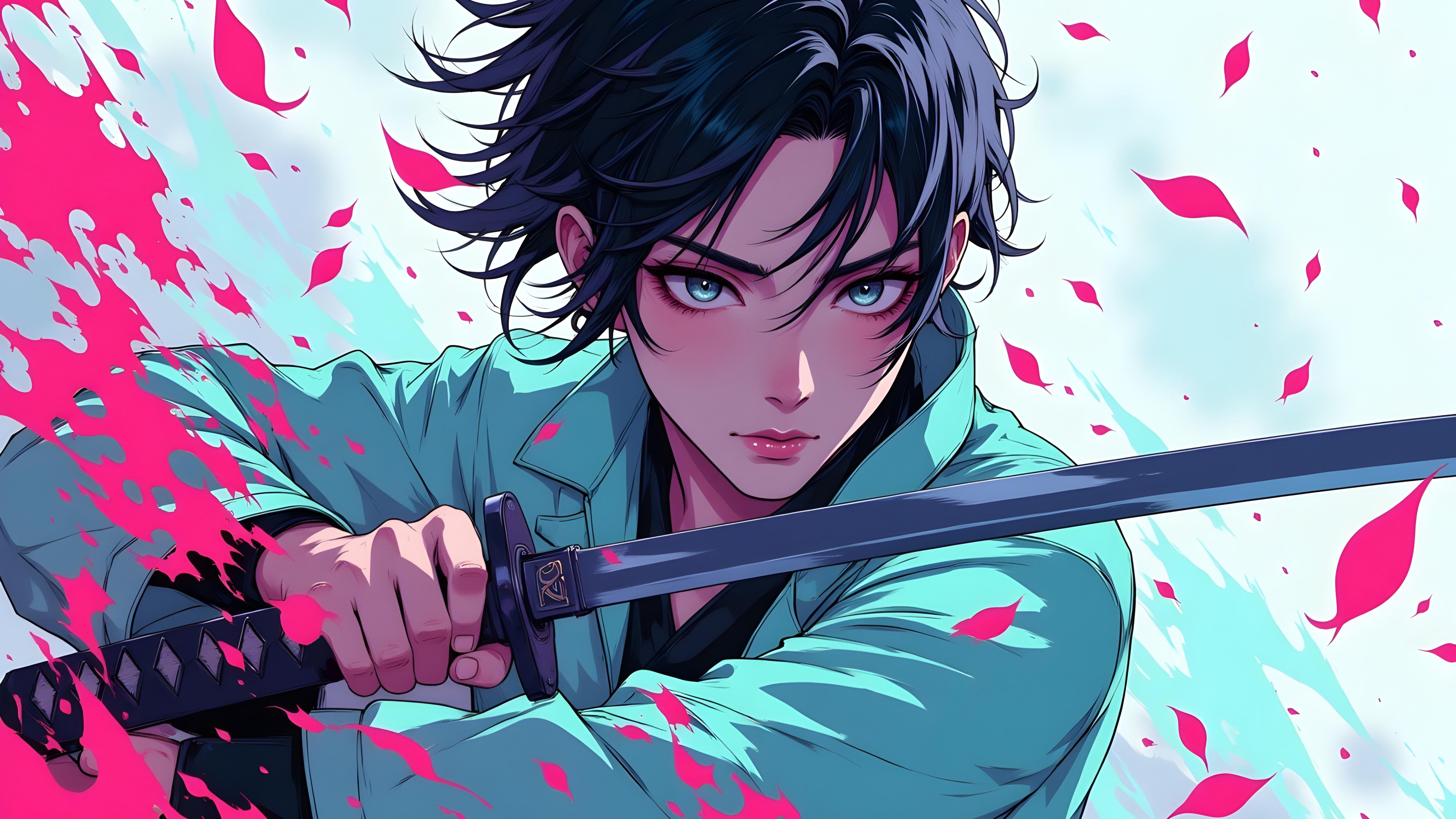 Petal Storm Katana Samurai Girl Anime Wallpaper in 5K - backiee