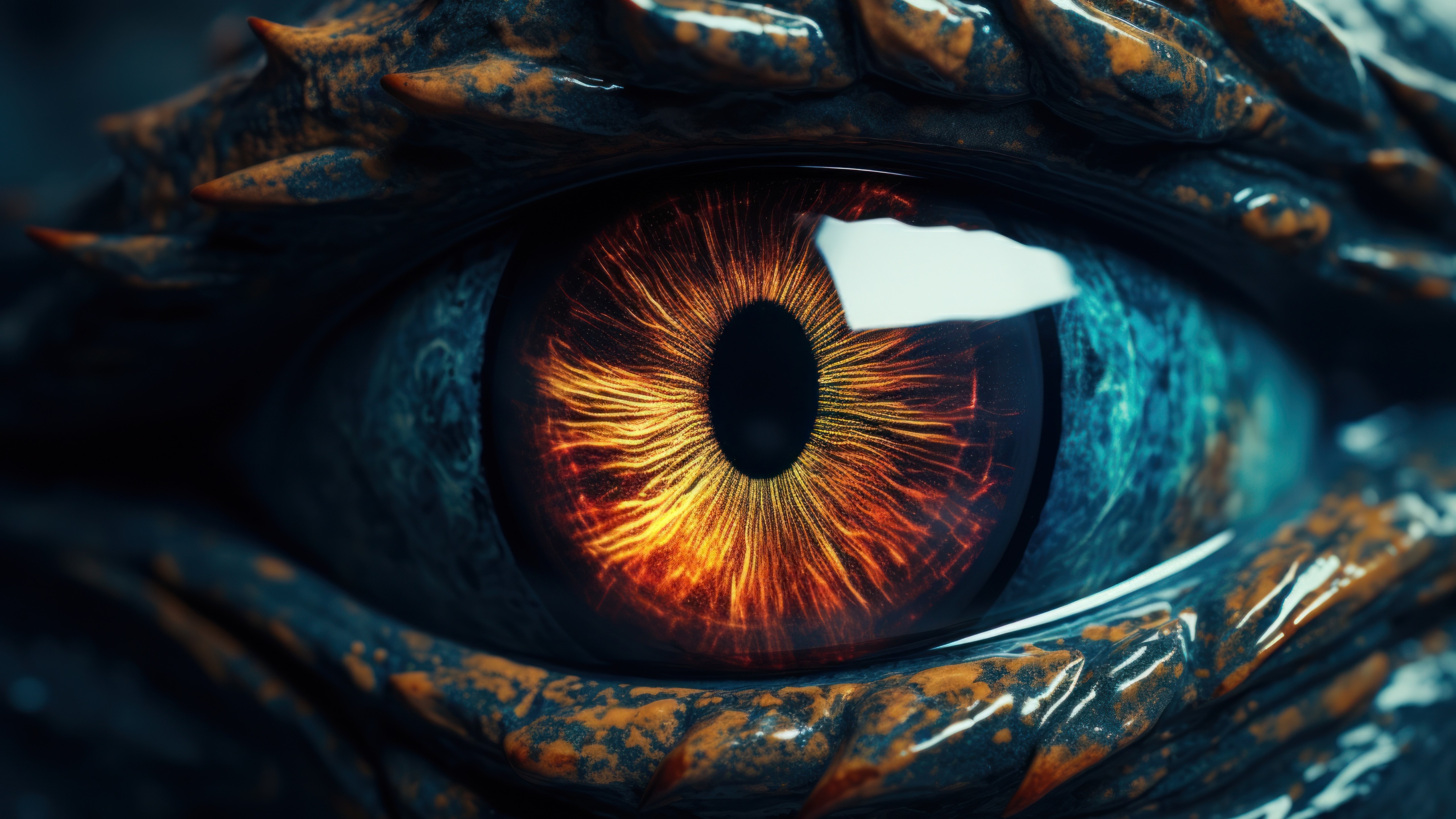 Infernal Dragon Eye Close Up in Crystal Blue Scales - backiee