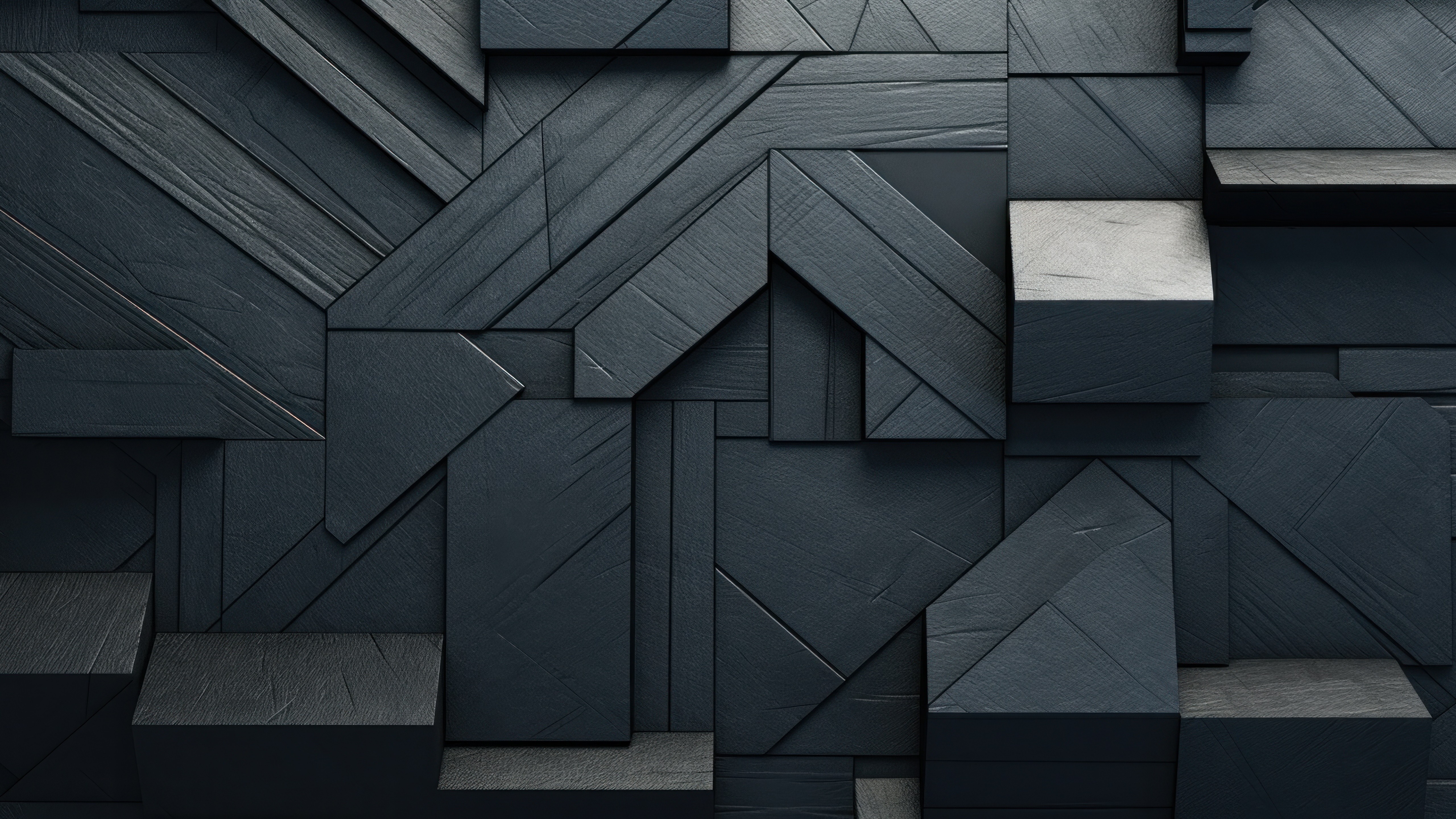 Midnight Geometric Blocks in Matte Wood and Stone Texture - backiee