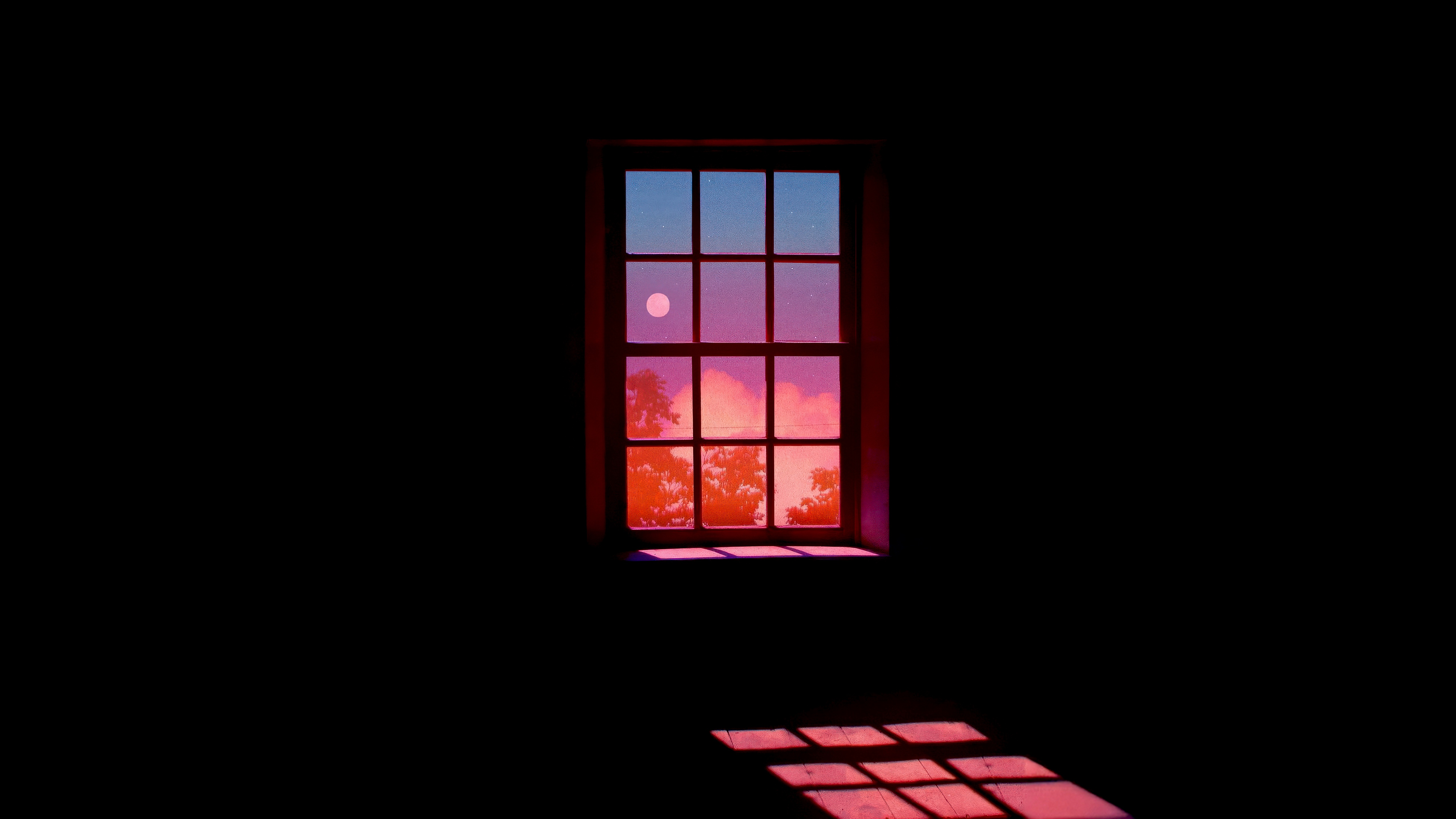 Silent Anime Window Glow in Deep Midnight Darkness - backiee