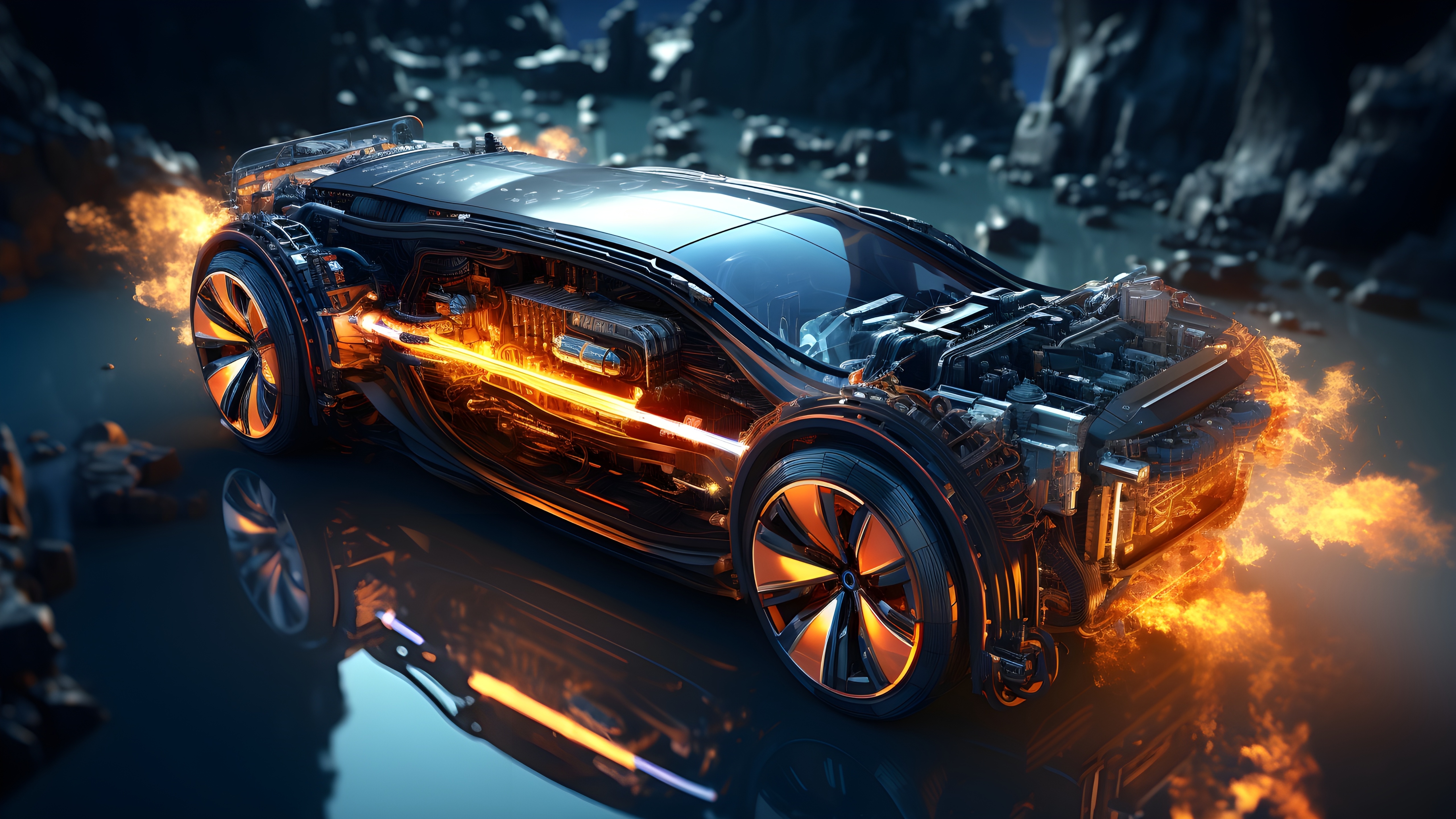 Inferno Circuit Futuristic Supercar in 5K AI Art - backiee