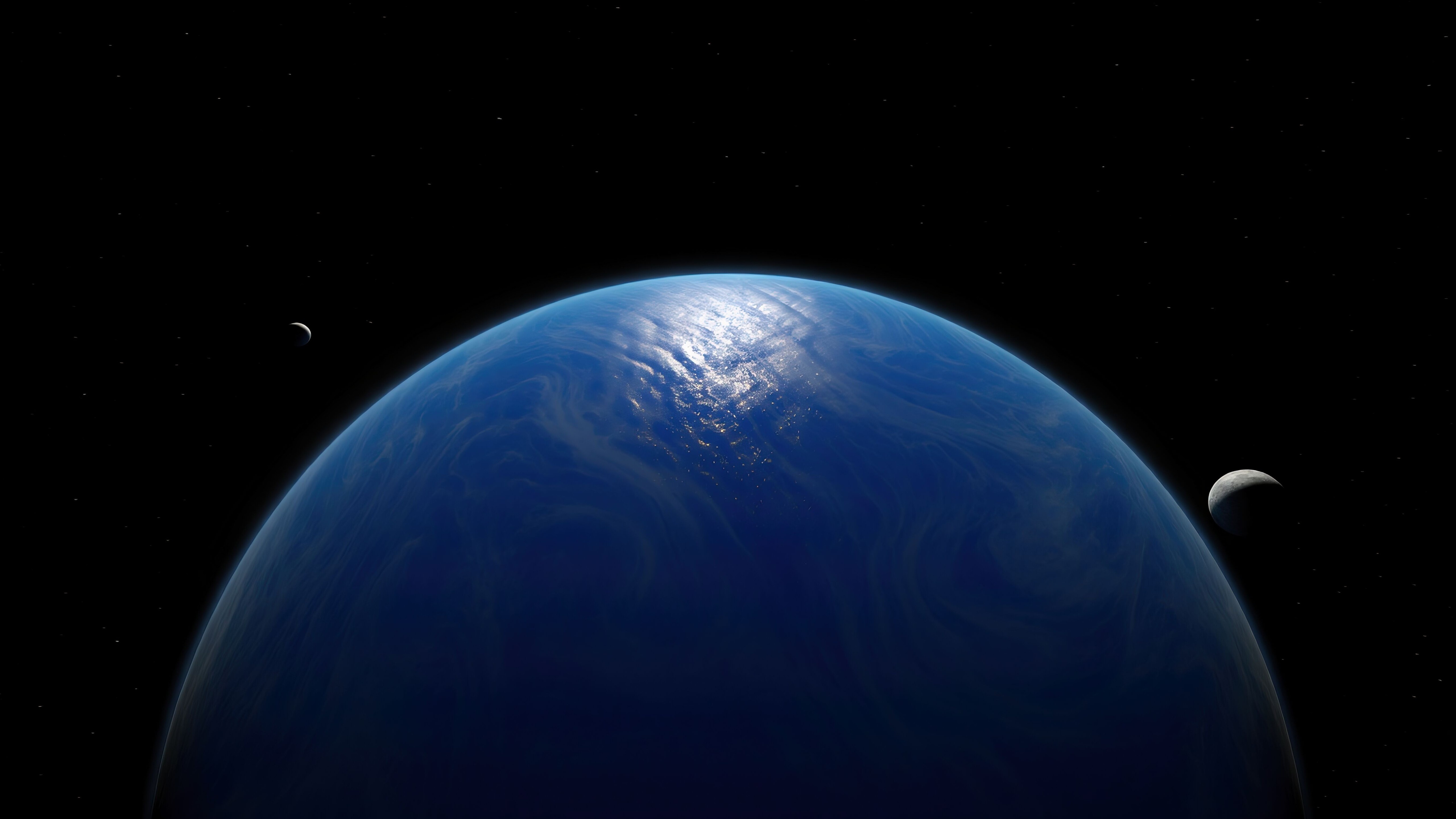 Ocean Planet with Twin Moons in Deep Space 5K - backiee