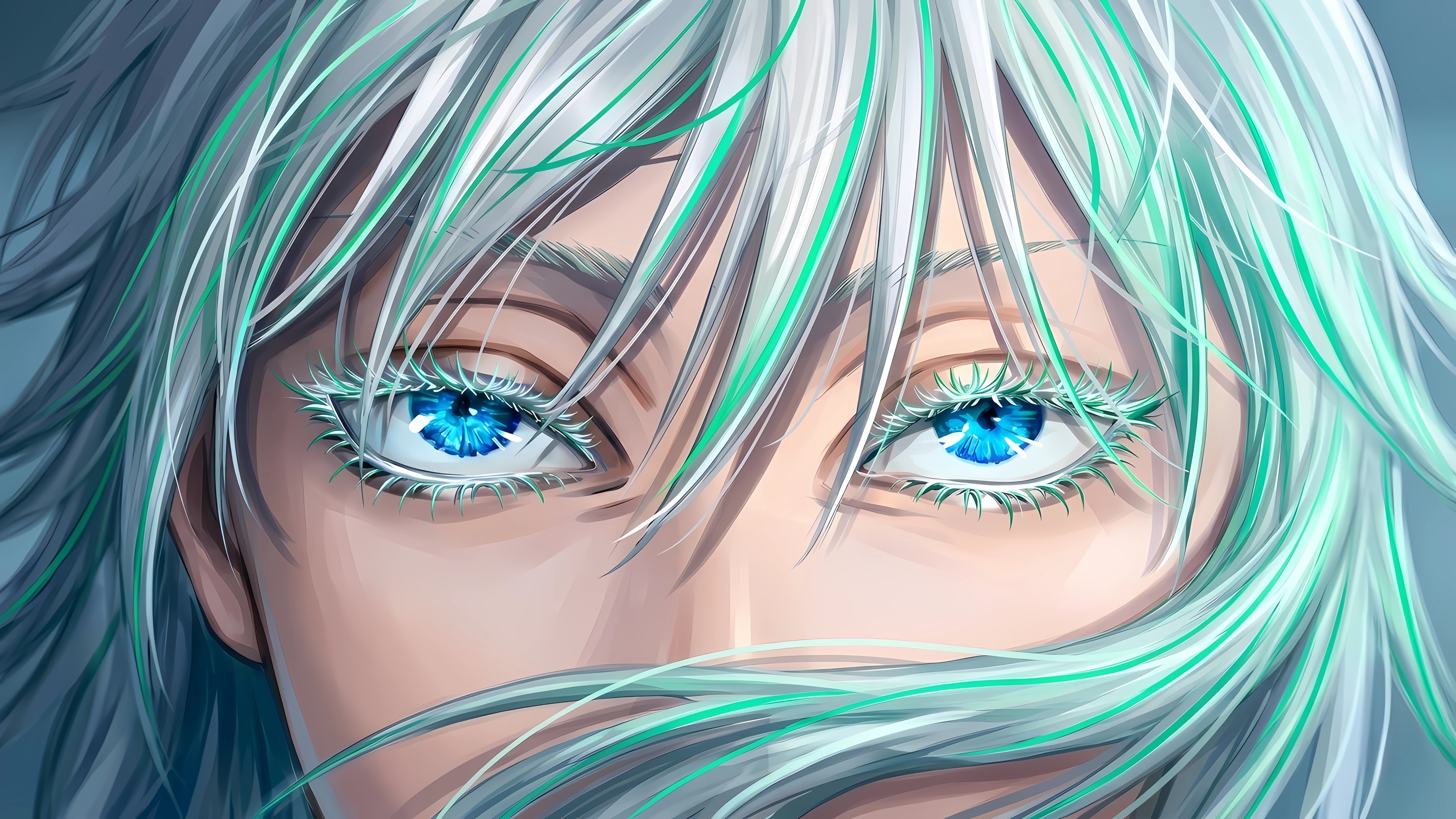 Icy Bangs and Sapphire Gaze Anime Portrait in 5K - backiee