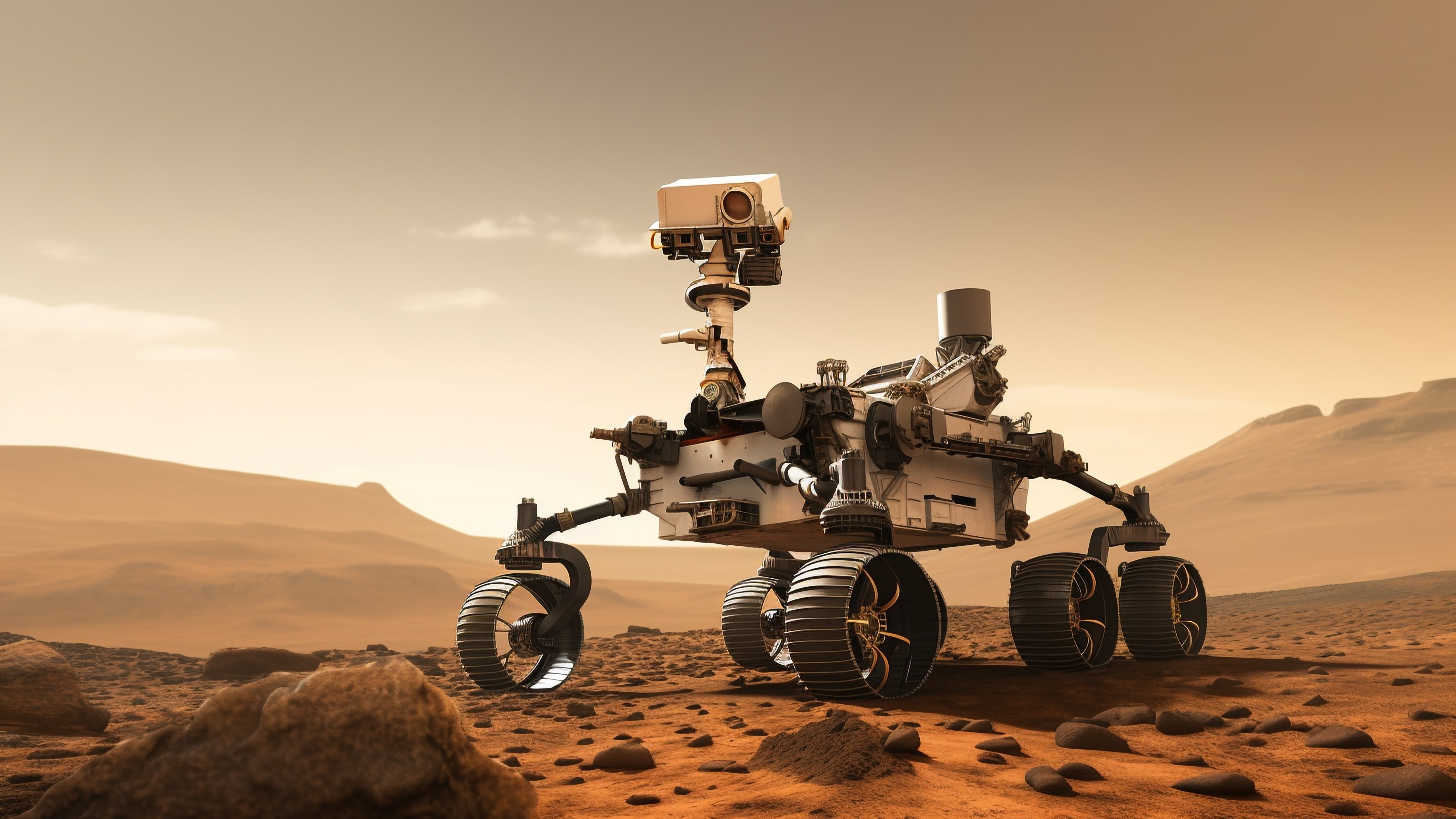 Autonomous Mars Rover Crossing Crimson Dunes in Cinematic 5K Detail ...
