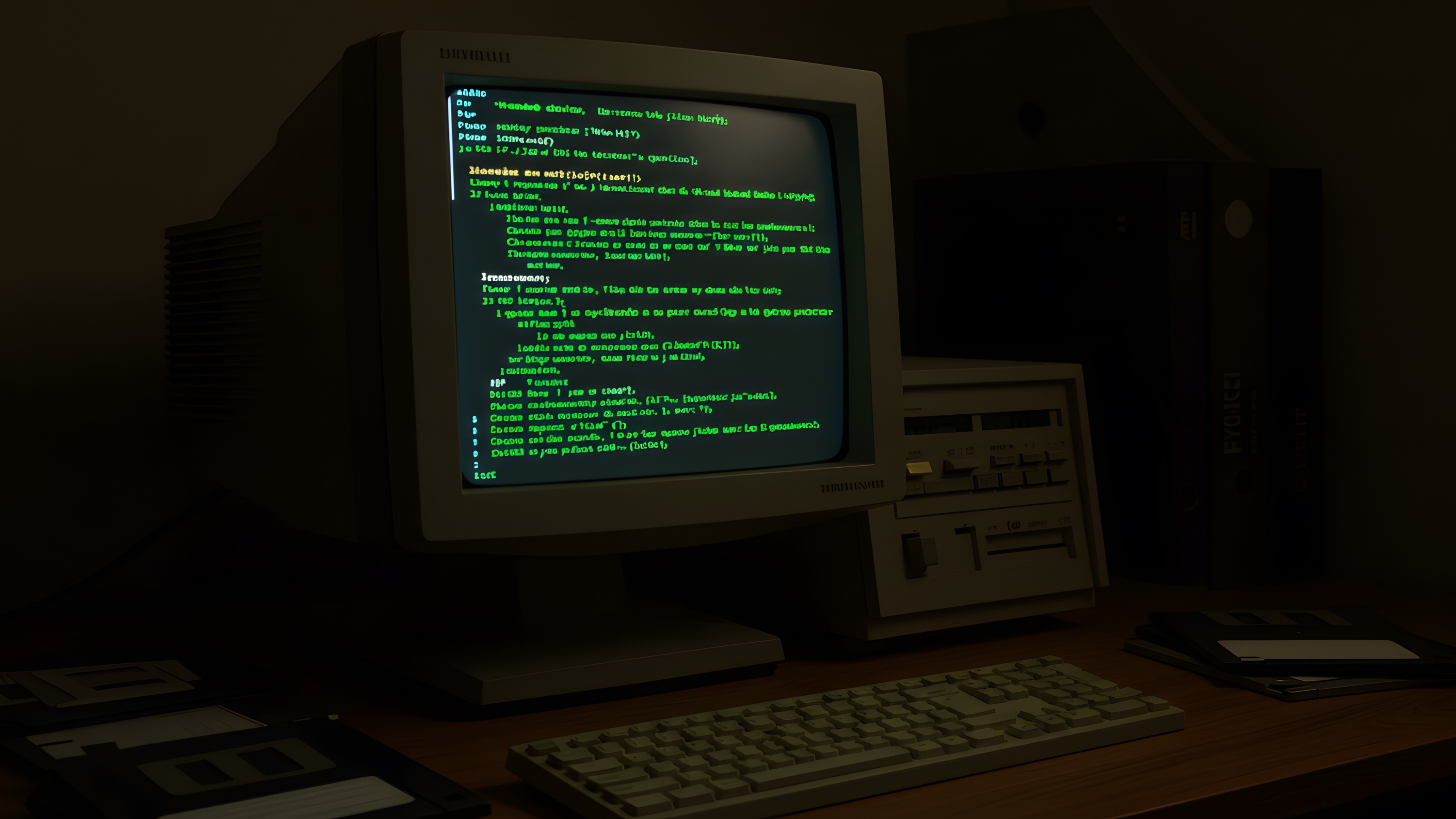 Midnight Terminal Glow on a Vintage CRT Desktop Setup - backiee